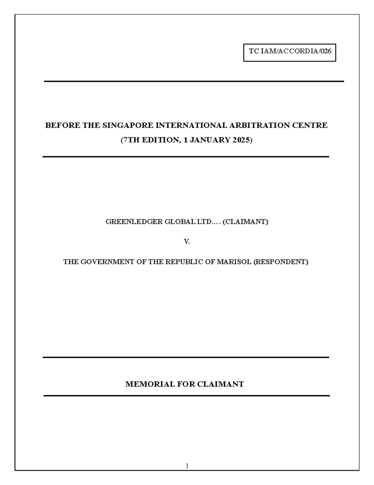 TC 7TH EDITION: GreenLedger v. Marisol - Claimant's Memorial Analysis ...