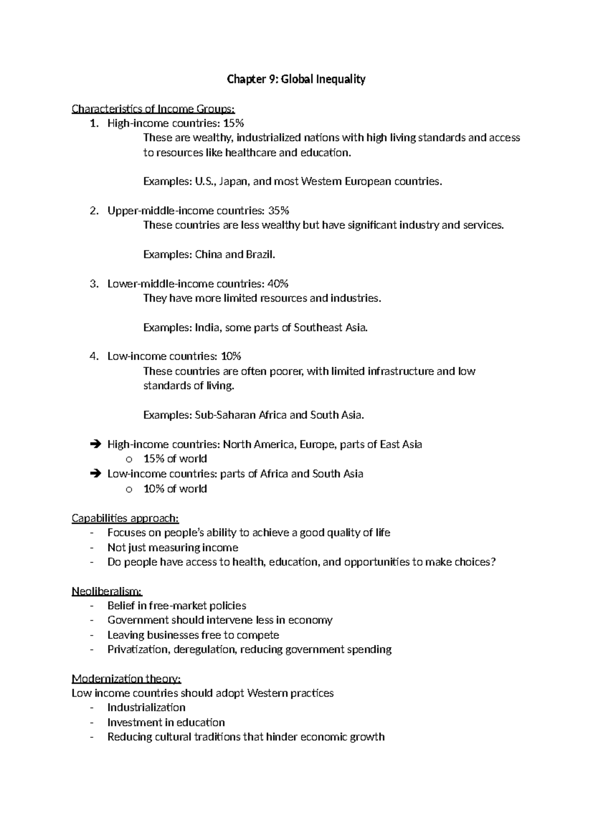 Soc ch 9 and 10 - let notes - Chapter 9: Global Inequality ...
