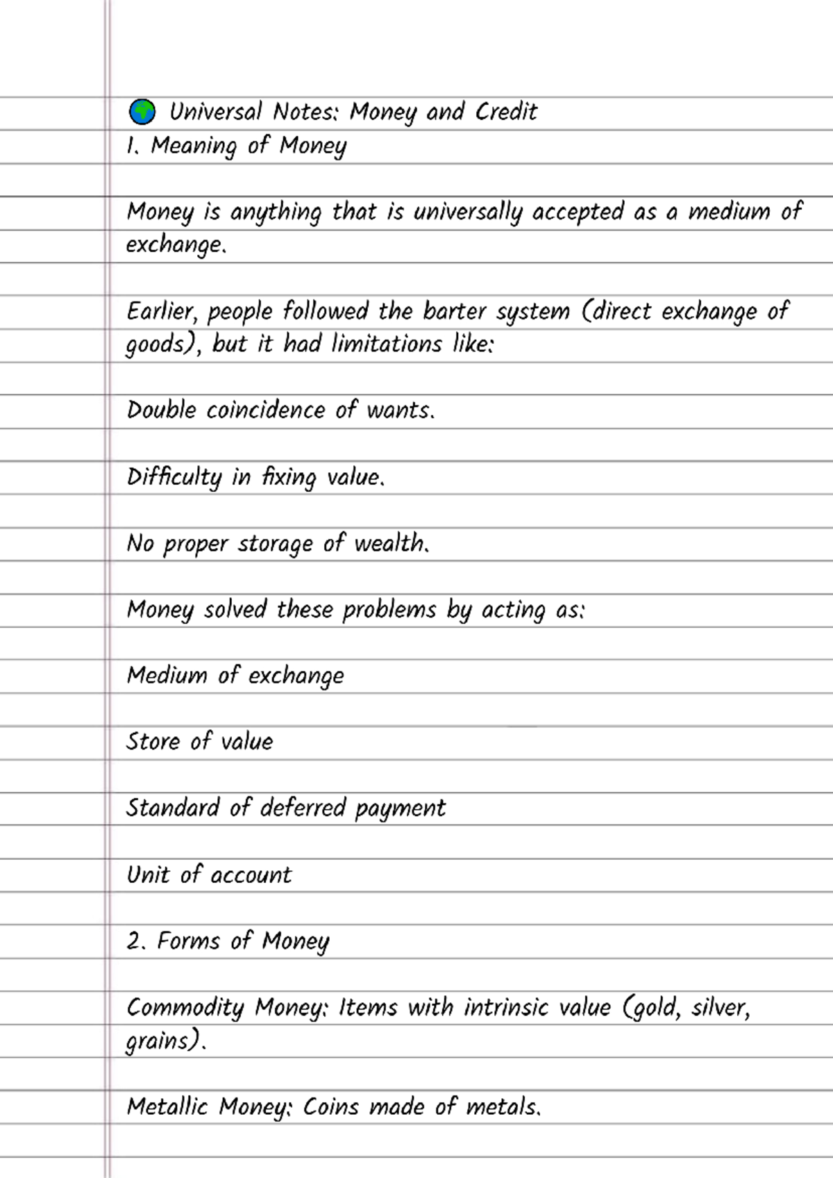 Money and Credit: Essential Notes for Grades 10-12 - Studocu