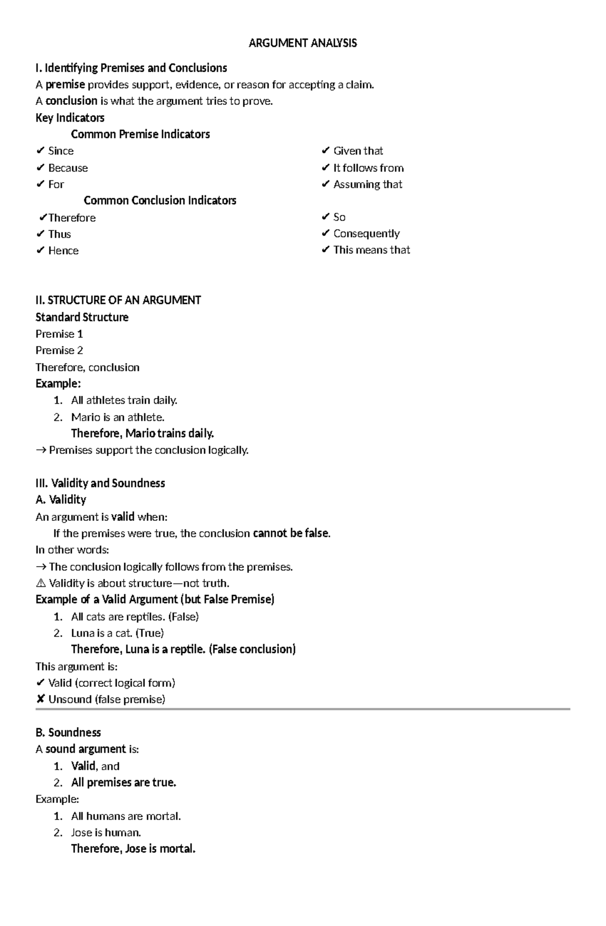 Argument Analysis: Identifying Premises & Conclusions - LOGIC- - Studocu
