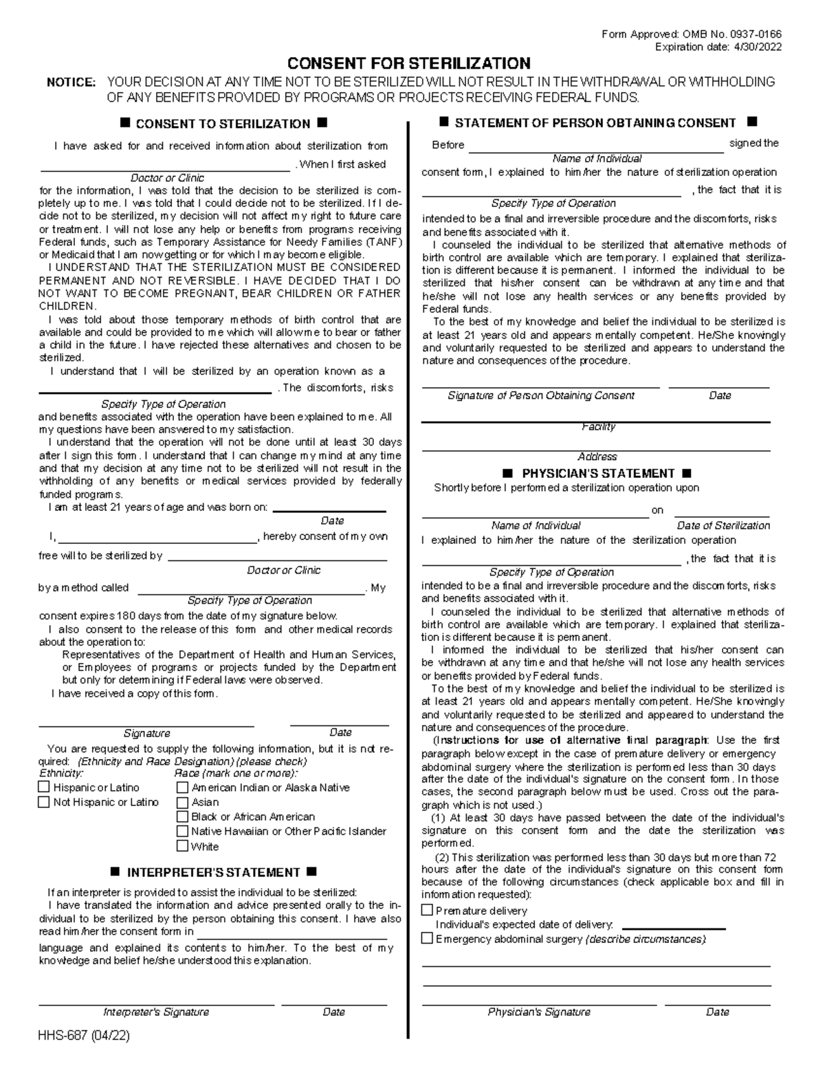 Consent for Sterilization Form HHS-687 (Updated 04/22) - Studocu