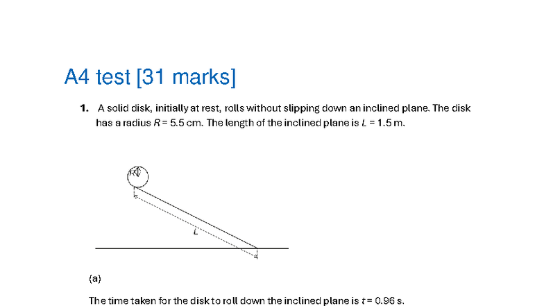 A4 Test: Rolling Motion and Moment of Inertia Analysis - Studocu