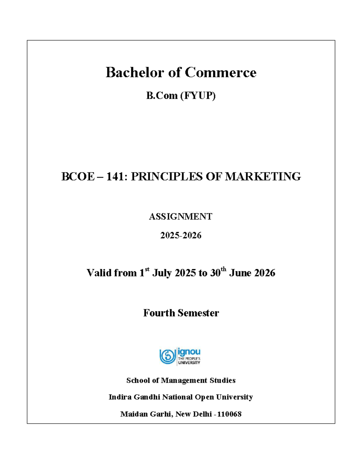 BCOE 141: Principles of Marketing Assignment Guidelines (2025-2026 ...