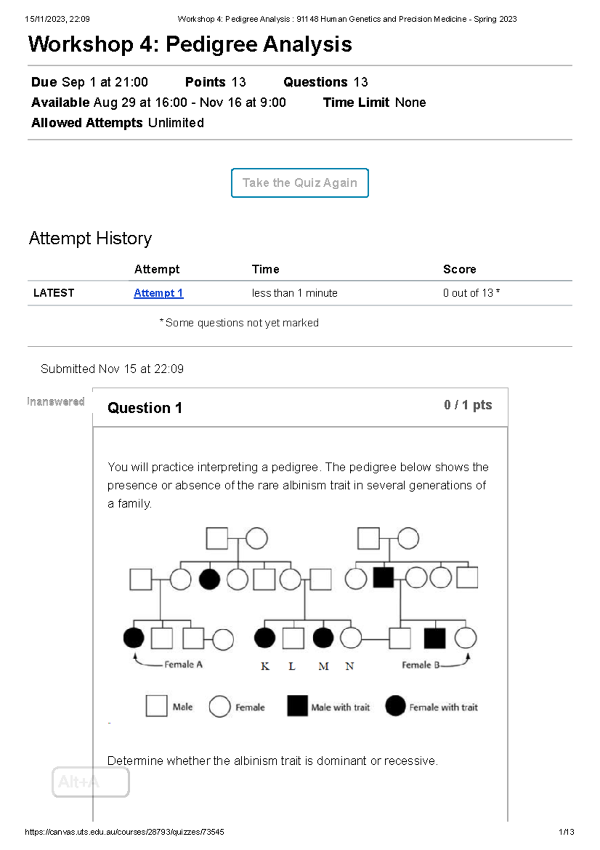 Workshop 4 Pedigree Analysis 91148 Human Genetics and Precision ...
