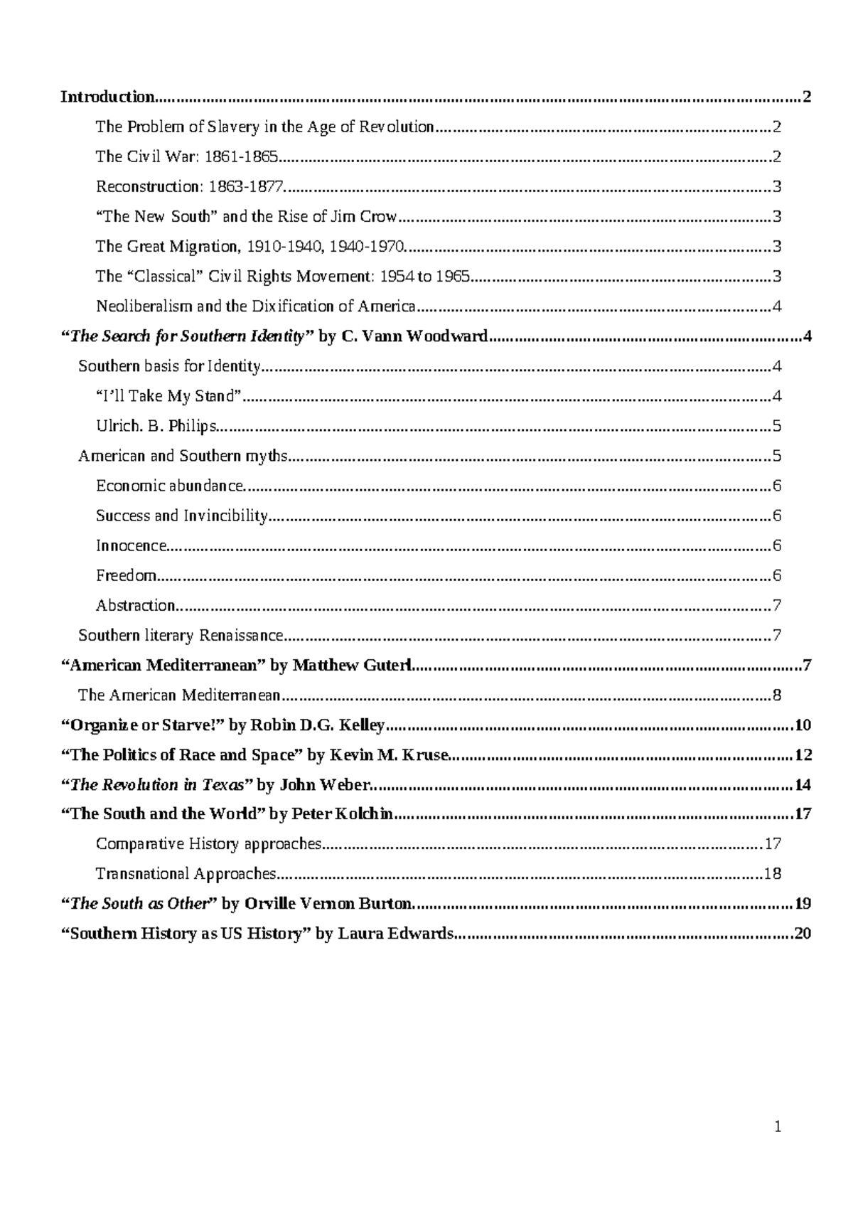 Southern History and Identity: A Comprehensive Overview (HIST 101 ...