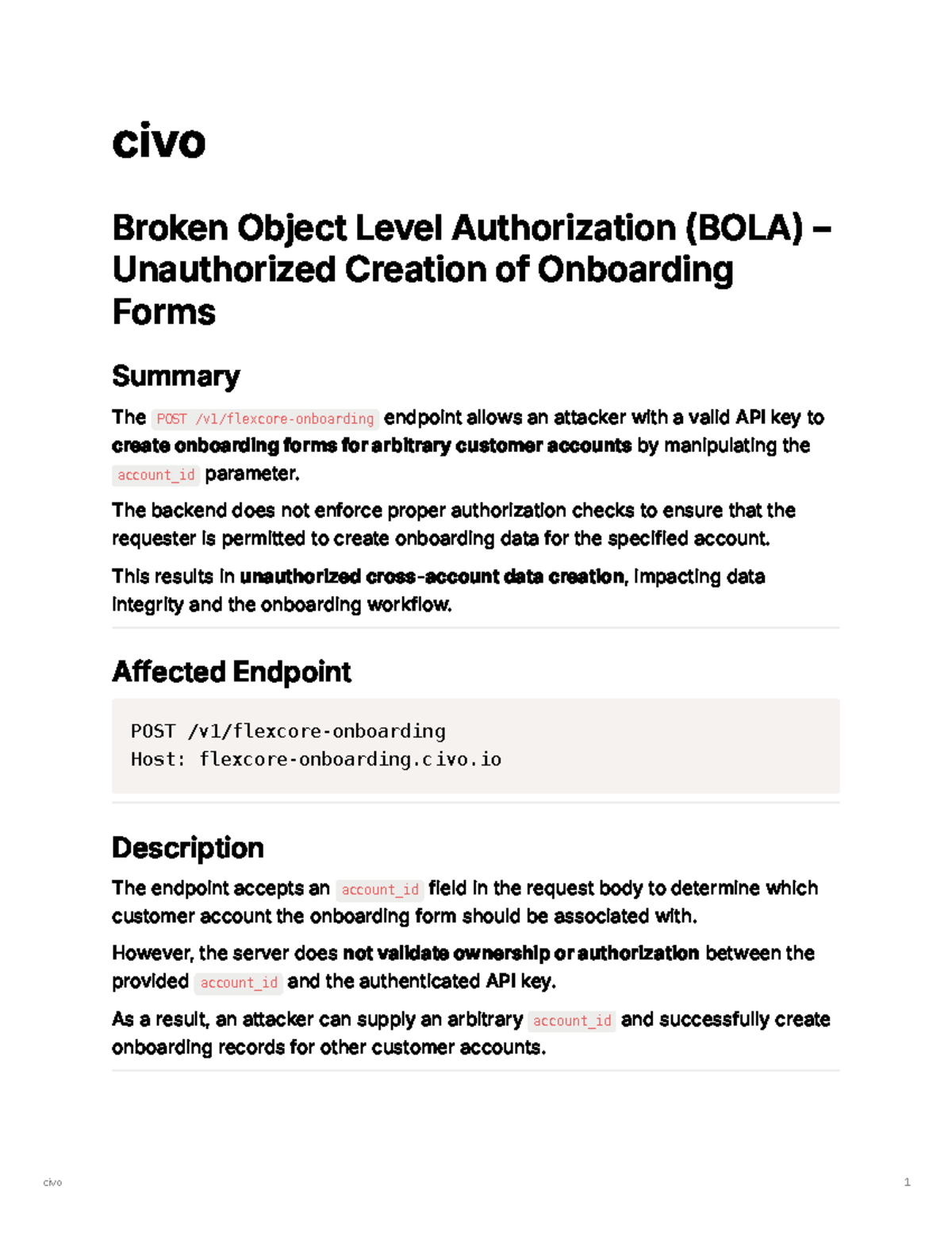 civo Case Study: BOLA Vulnerability in Onboarding Forms Creation - Studocu