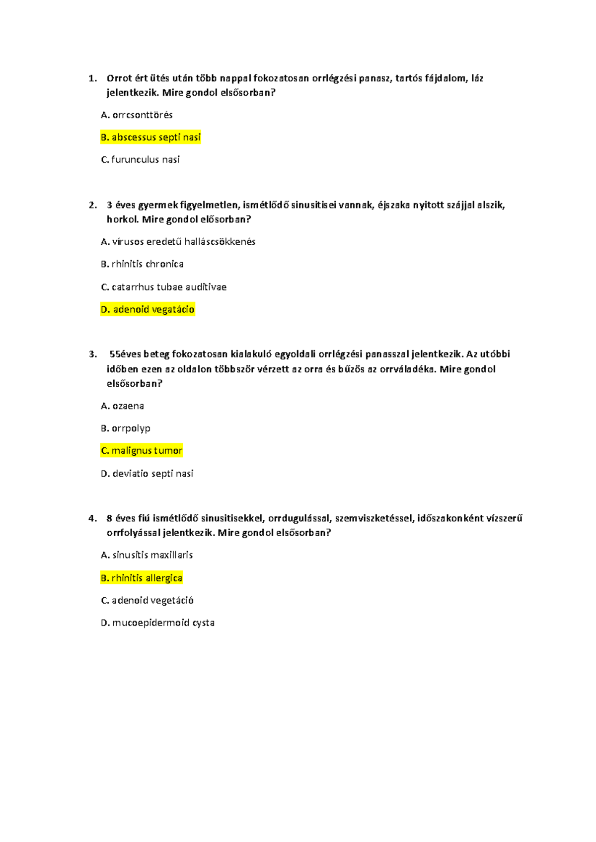 Klinikai Esettanulmányok: ORL Diagnózisok és Kezelések (KDKDKD) - Studocu
