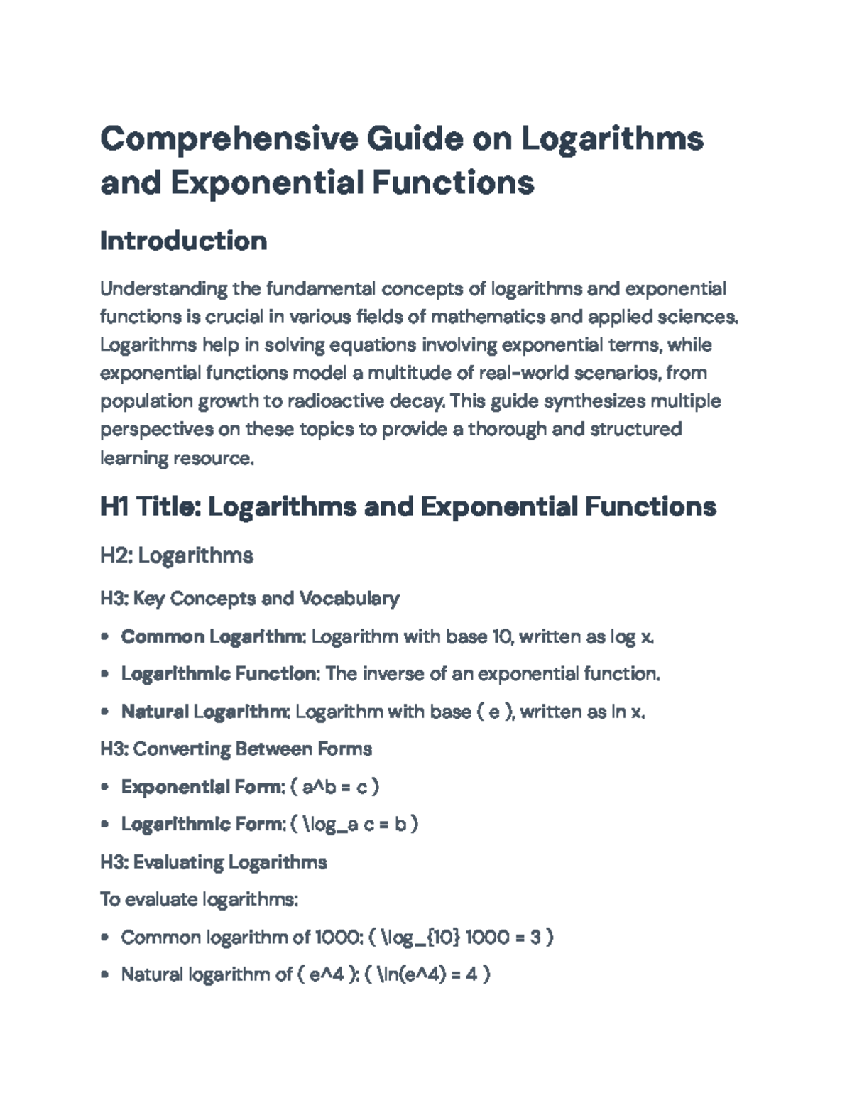 Comprehensive Guide to Logarithms & Exponential Functions (MATH 101 ...