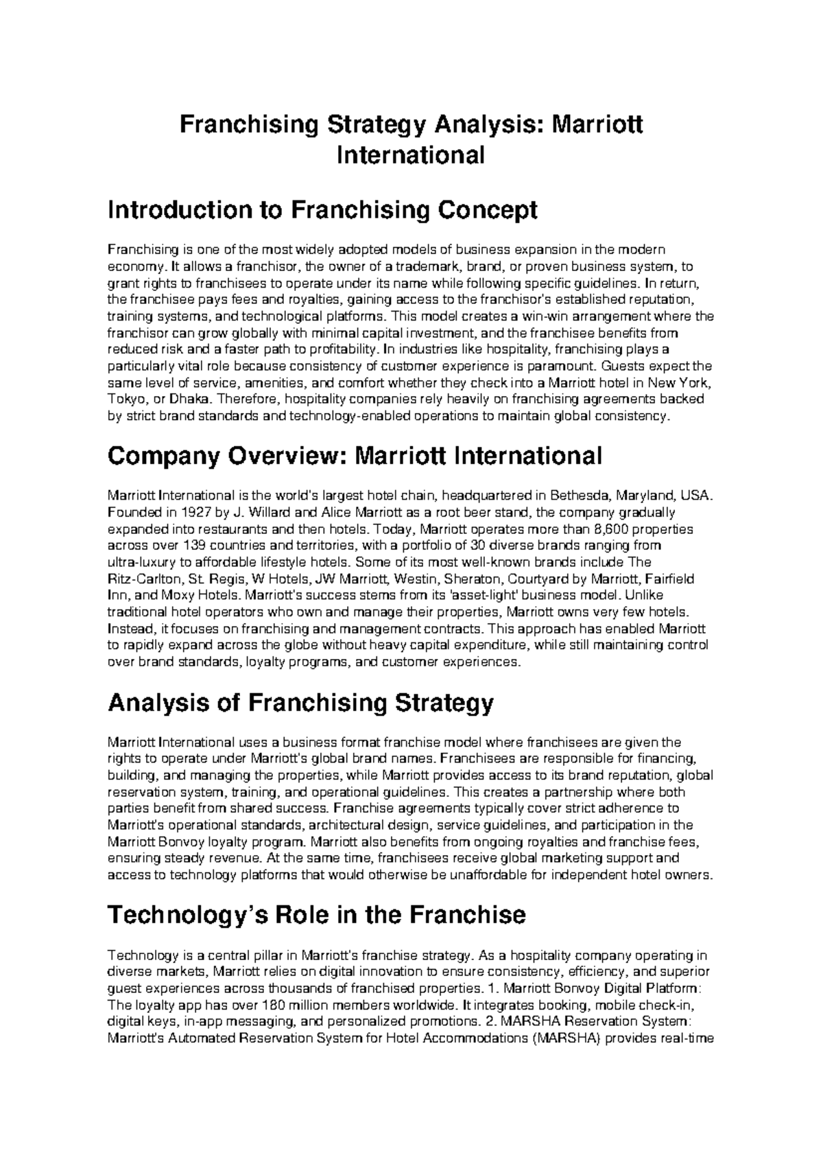 Marriott Franchising Strategy Analysis: A Comprehensive Overview - Studocu