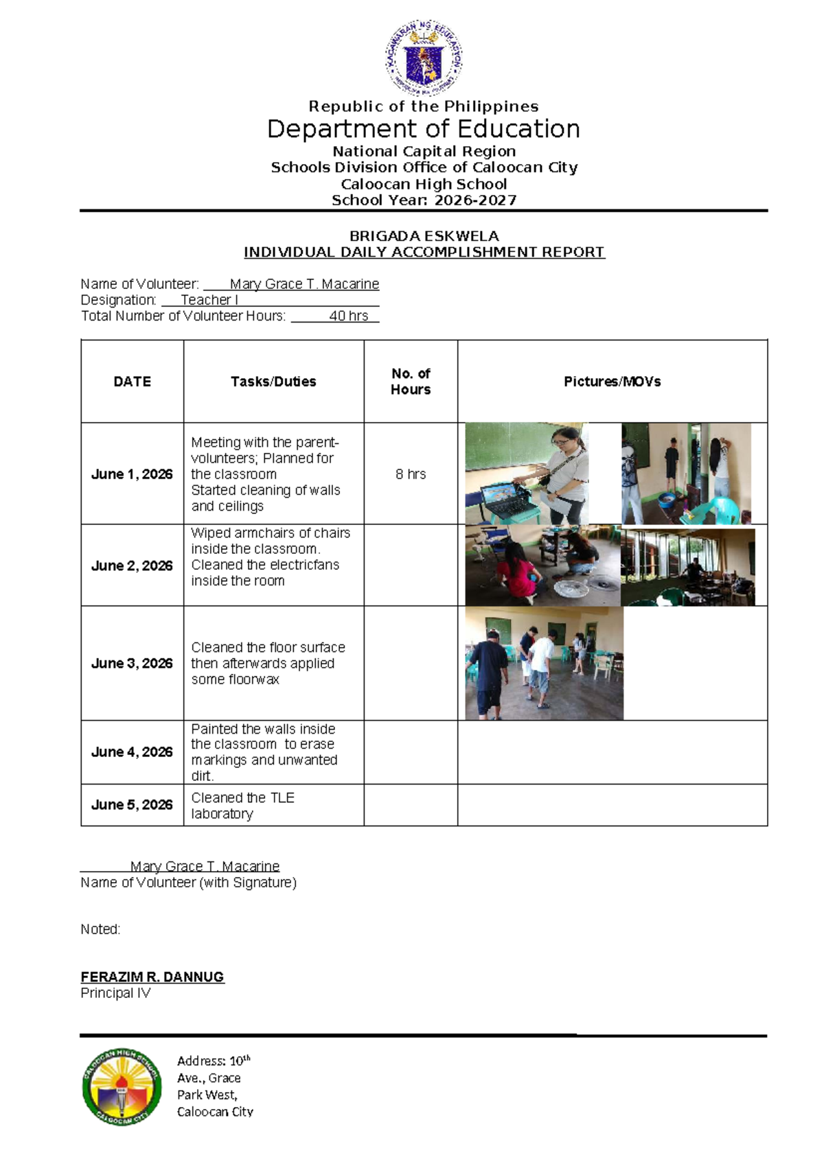 Brigada Eskwela Accomplishment Report - Mary Grace T. Macarine - Studocu
