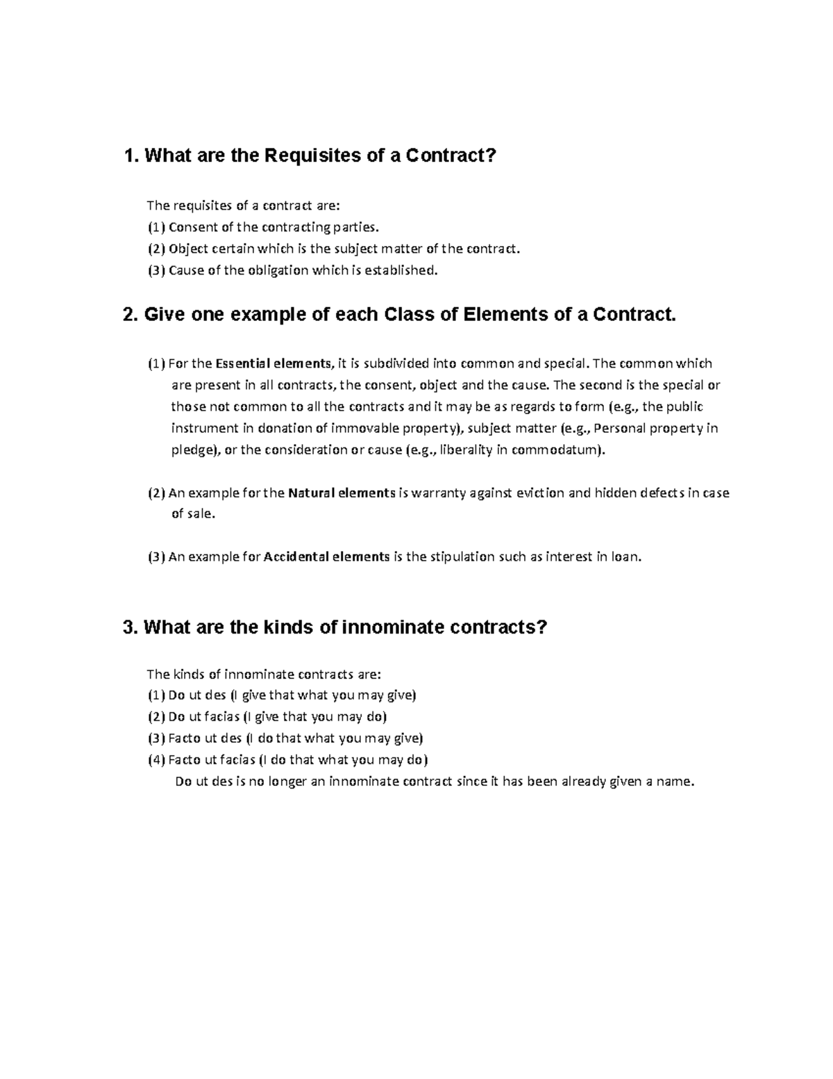 BL1 Contracts - 1. What are the Requisites of a Contract? The ...