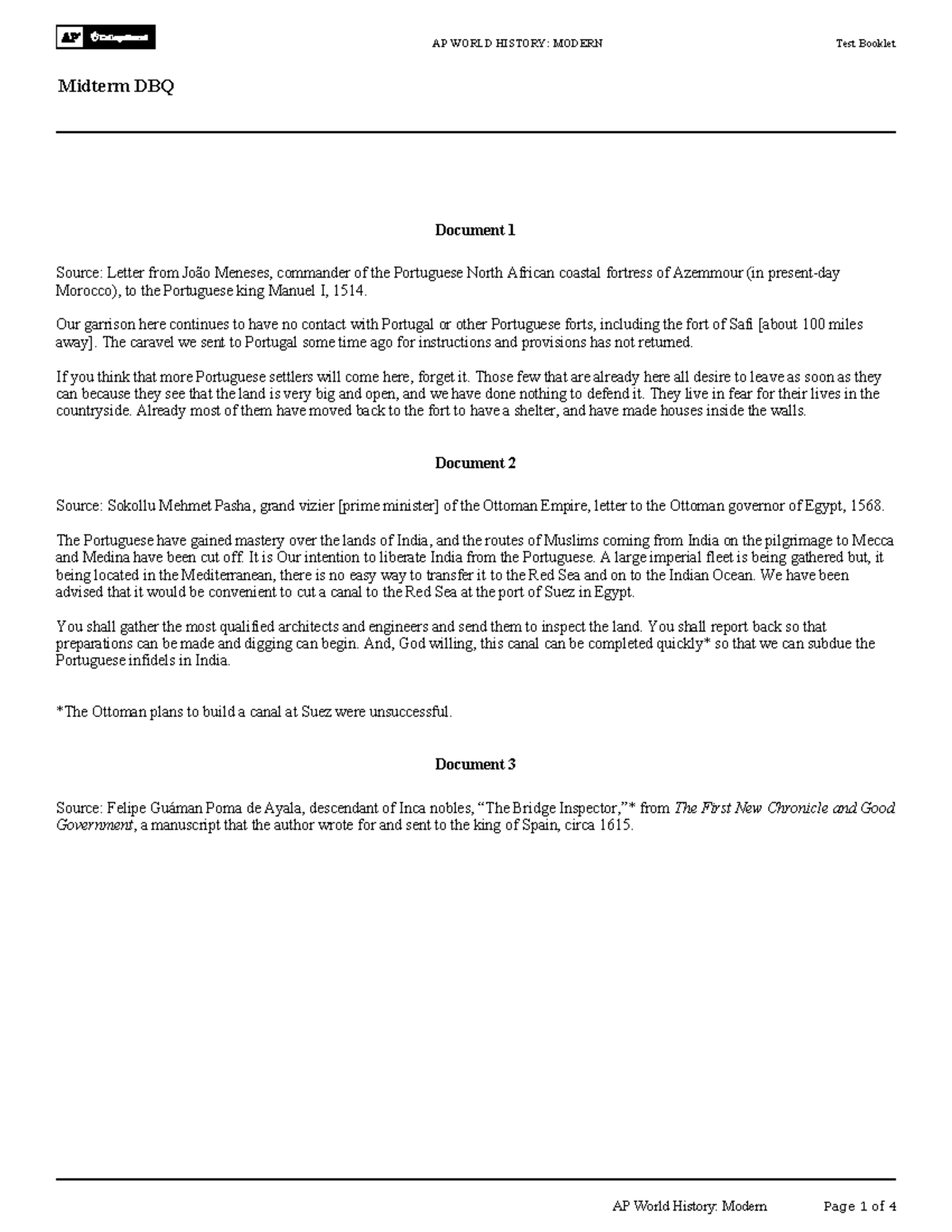 AP WORLD HISTORY: MODERN Midterm DBQ Test Booklet Analysis - Studocu