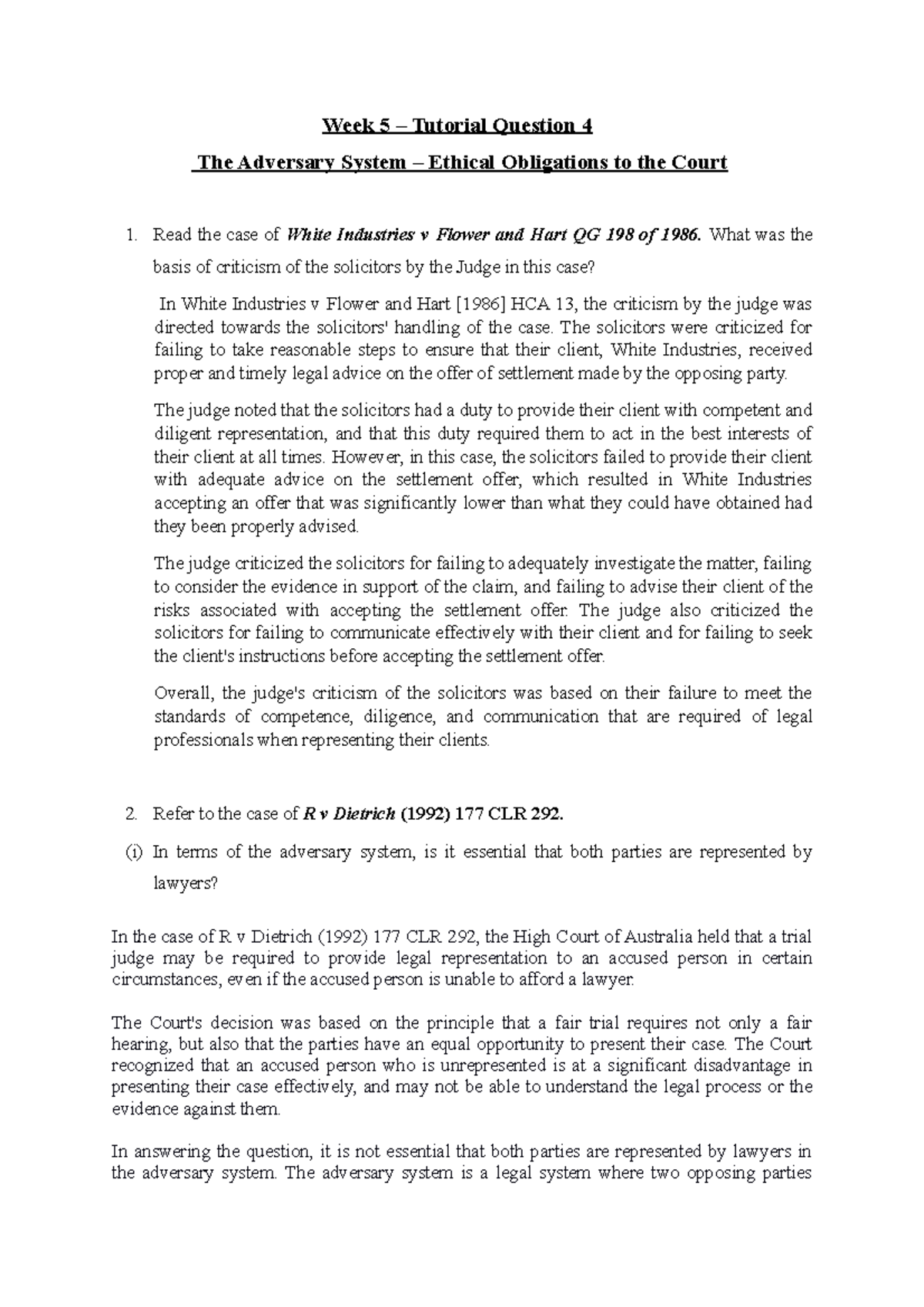 Lw306 Week 5 Tutorial Question - Week 5 – Tutorial Question 4 The ...