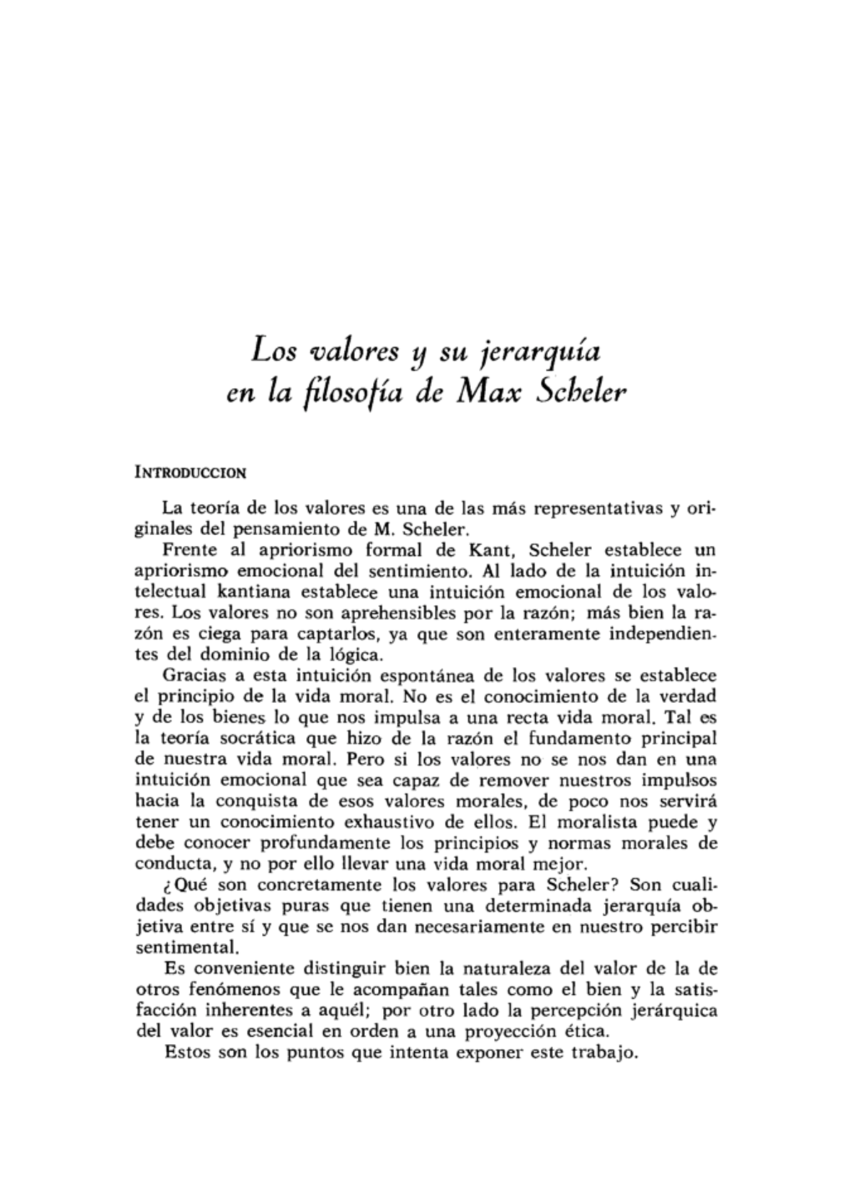 Max Scheler: Teoría de Valores y su Jerarquización en Ética - Studocu