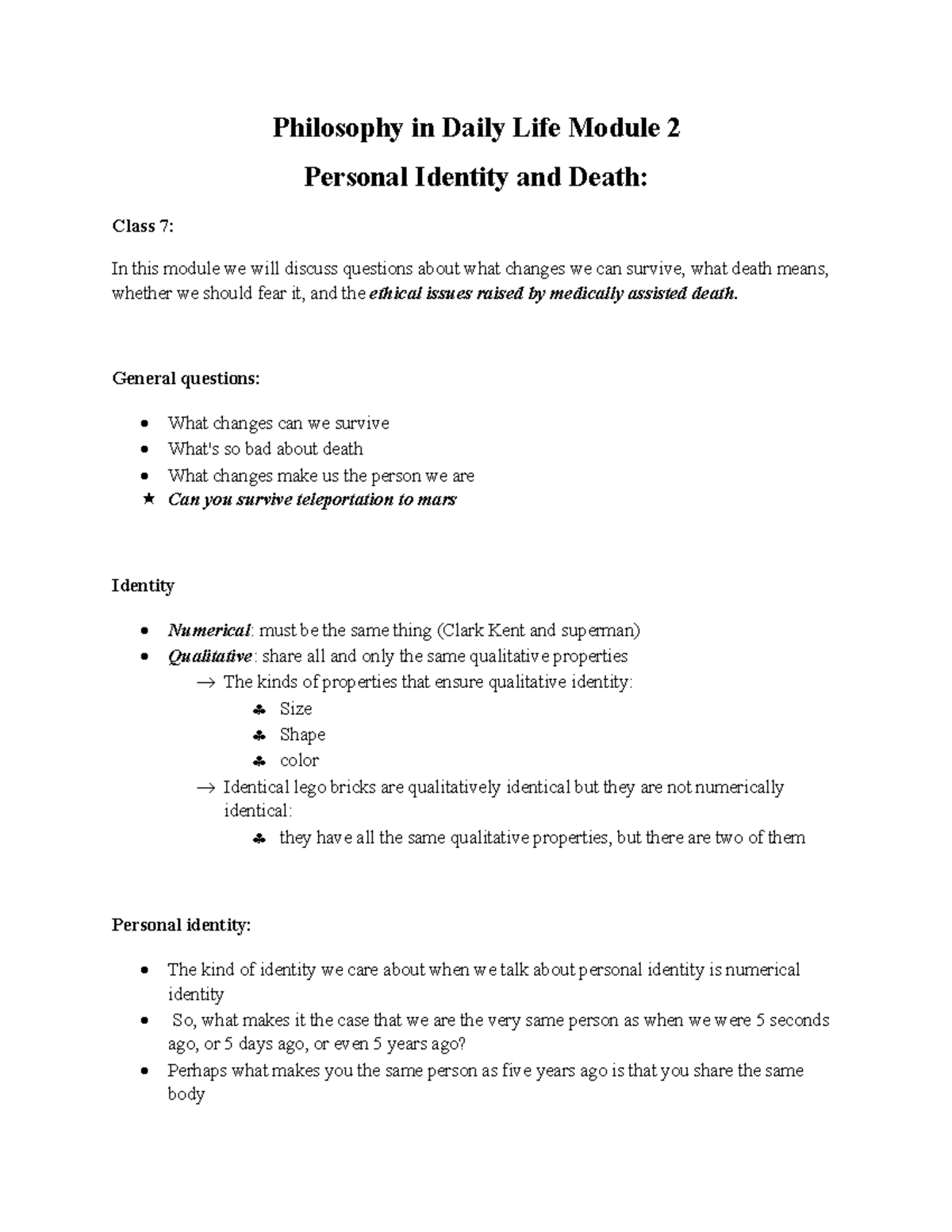 PHL204 Module 2: Personal Identity, Death, and Ethical Considerations ...
