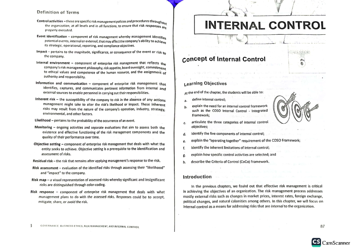 Internal- Control - Notes - Definition of Terms Control activities ...