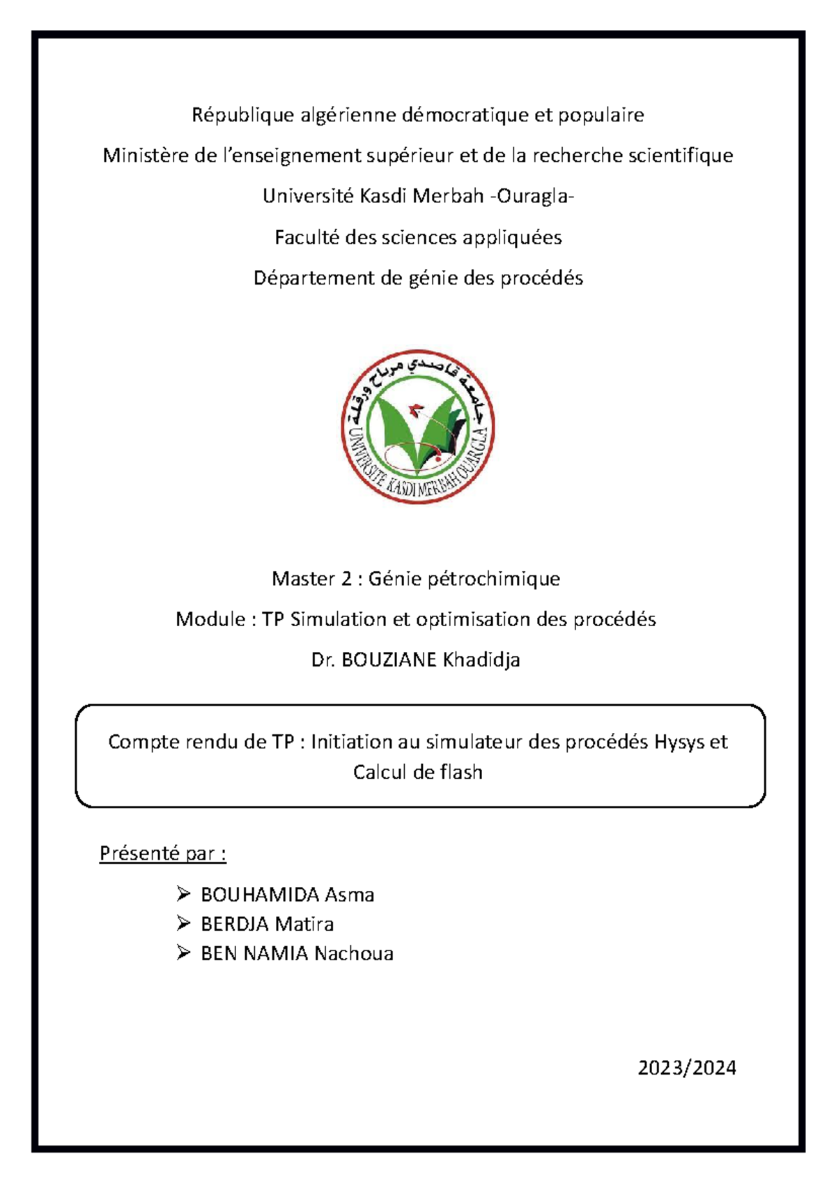 TP1 Simulation - Utilisation de HYSYS pour le calcul de flash - Studocu