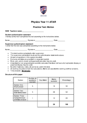 Physics year 11 ATAR unit 1 exam WA - Semester One Examination 2019 ...