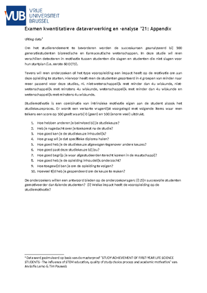 Proefexamen appendix 2023 - Examen kwantitatieve dataverwerking en -analyse ’22: Appendix Uitleg ...