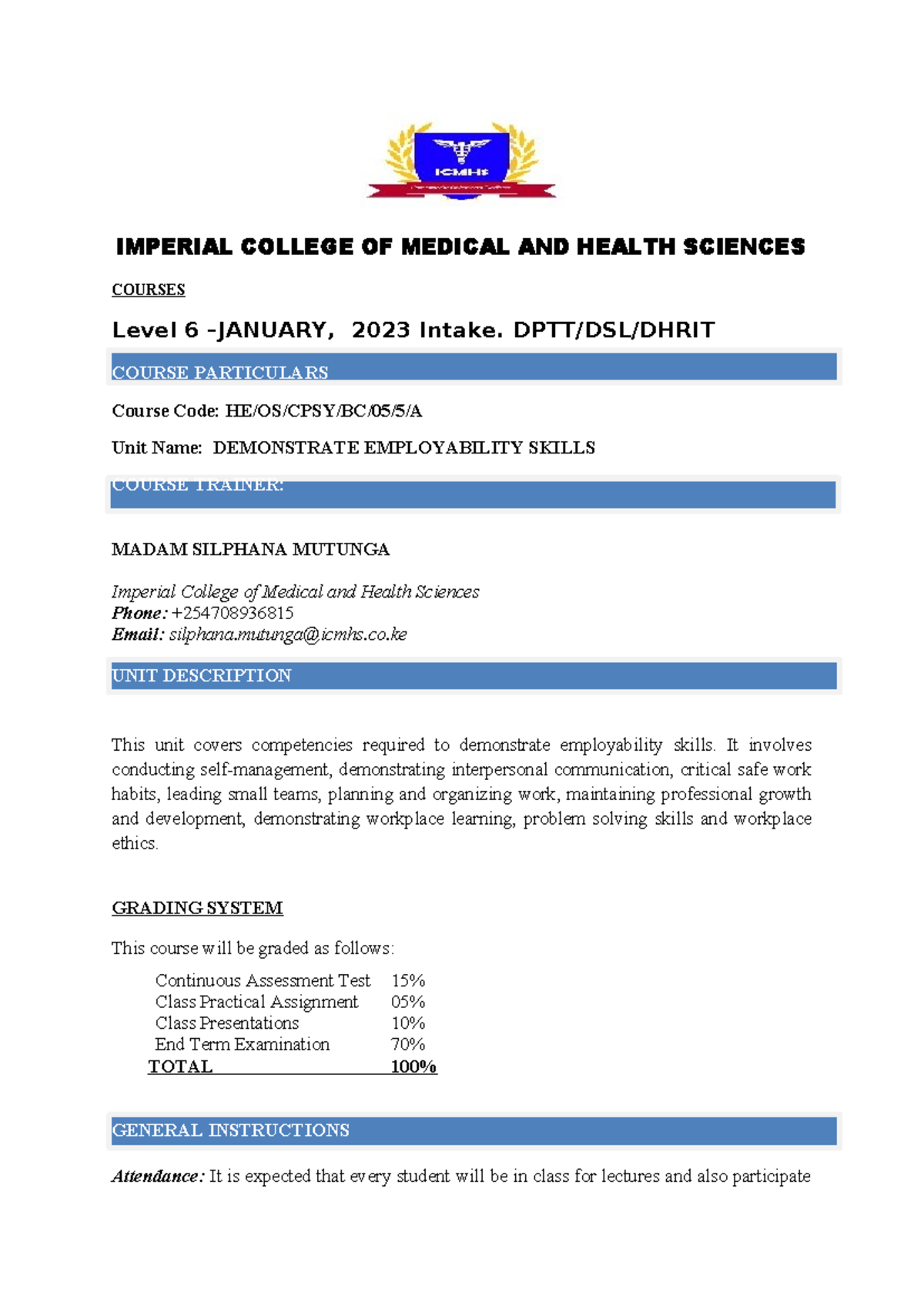 Employability Skills Course Outline - Level 6 2023 (Course Code: DPTT ...