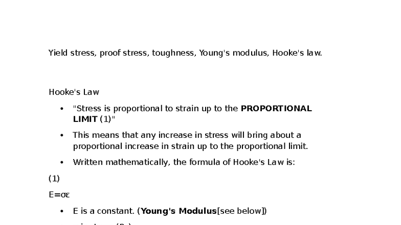 Stress-Strain Relationships: Yield, Modulus, and Toughness Notes - Studocu