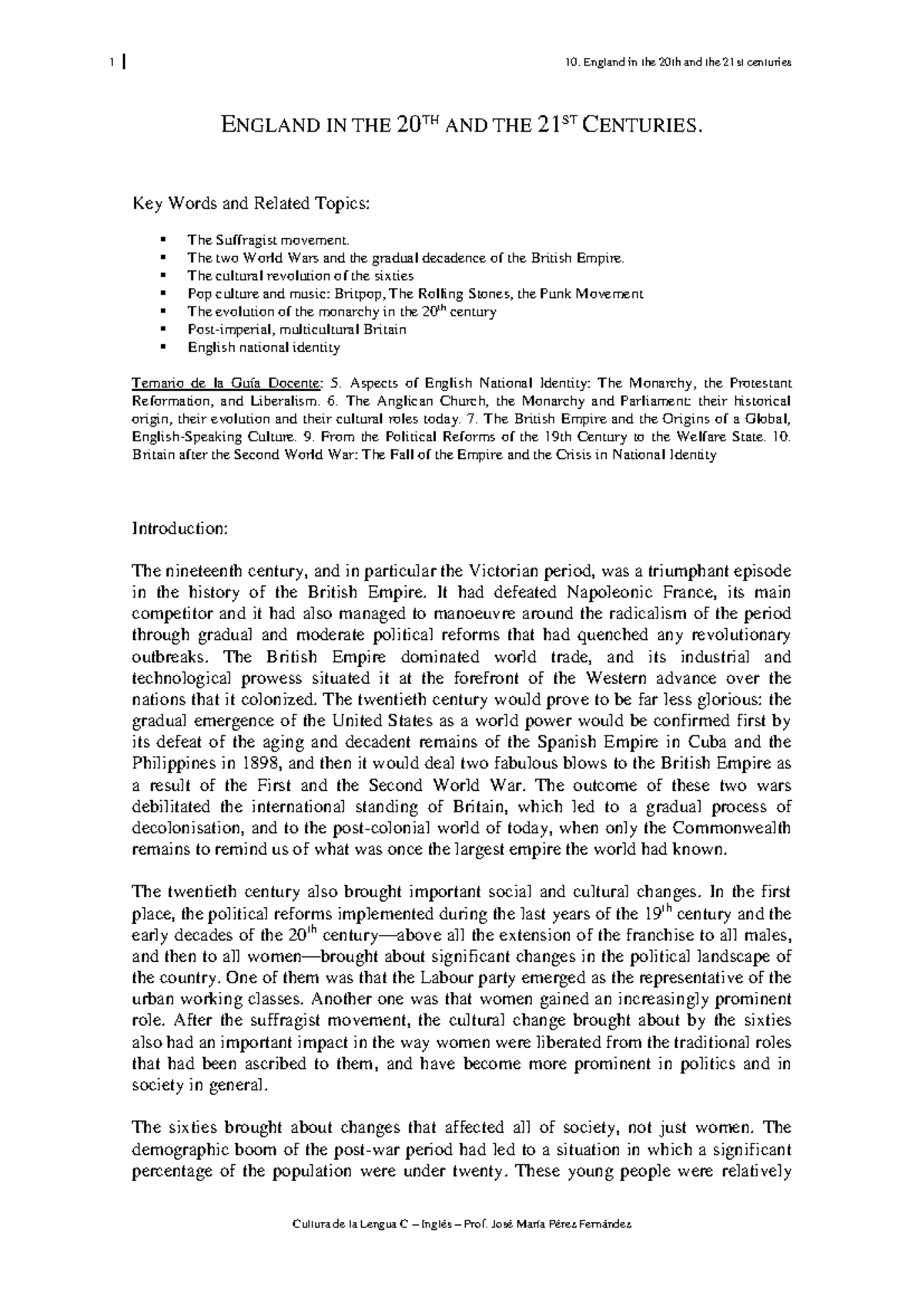 The Social and Cultural Evolution of England: 20th Century Perspectives ...