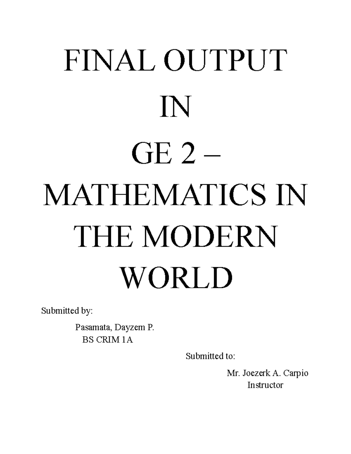 FINAL OUTPUT IN GE 2: PARAMETRIC & NONPARAMETRIC STATISTICAL METHODS - Studocu