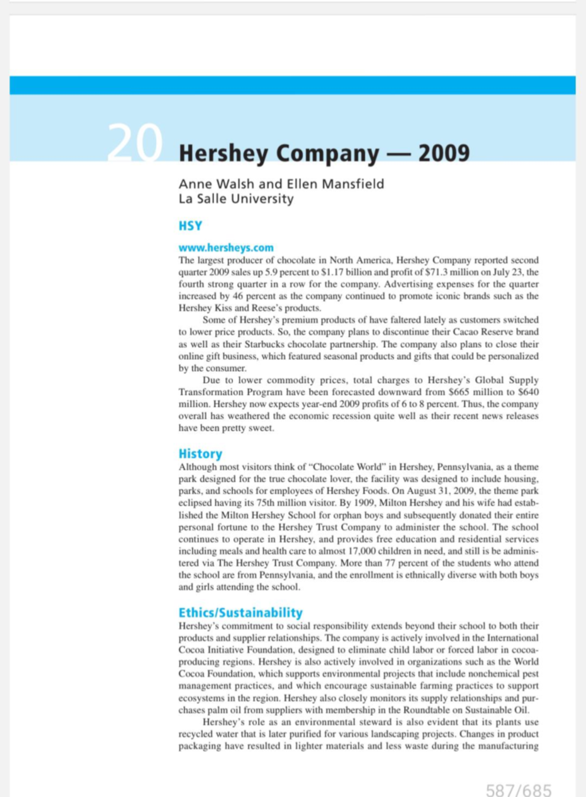 Case Study: Hershey Company 2009 Financial Performance and Market ...