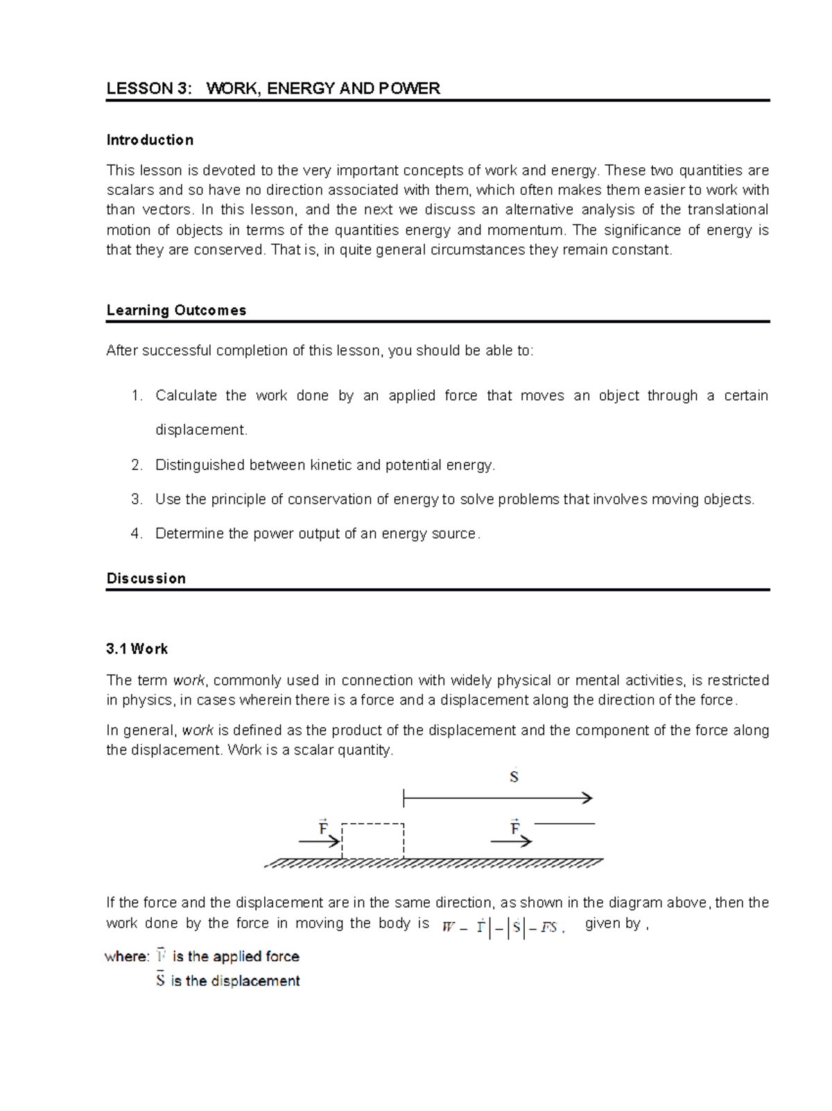 Lesson 3: Work, Energy, and Power Concepts and Practice Problems - Studocu