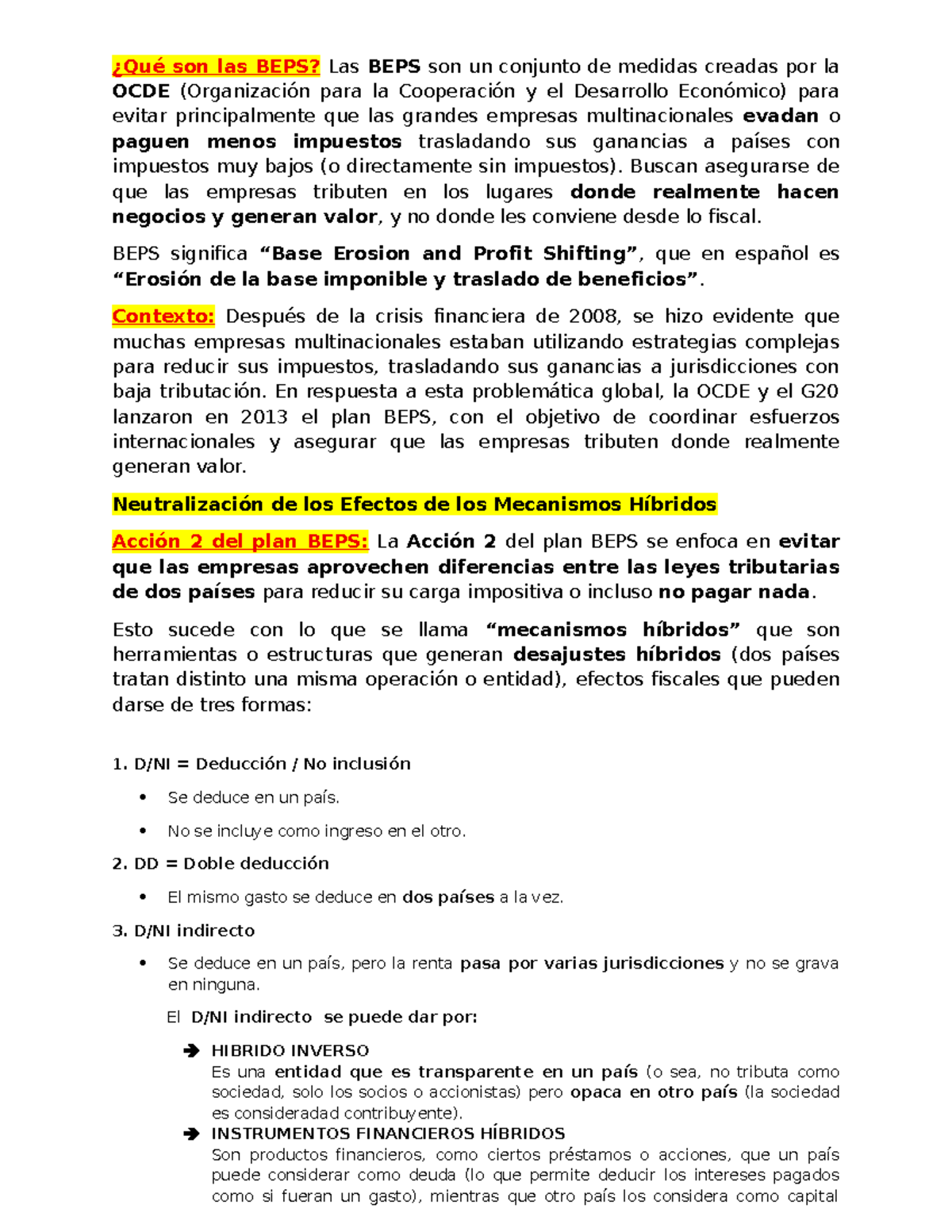 Qué son las BEPS - Apunte sobre el Plan BEPS 2C 2025 - Studocu