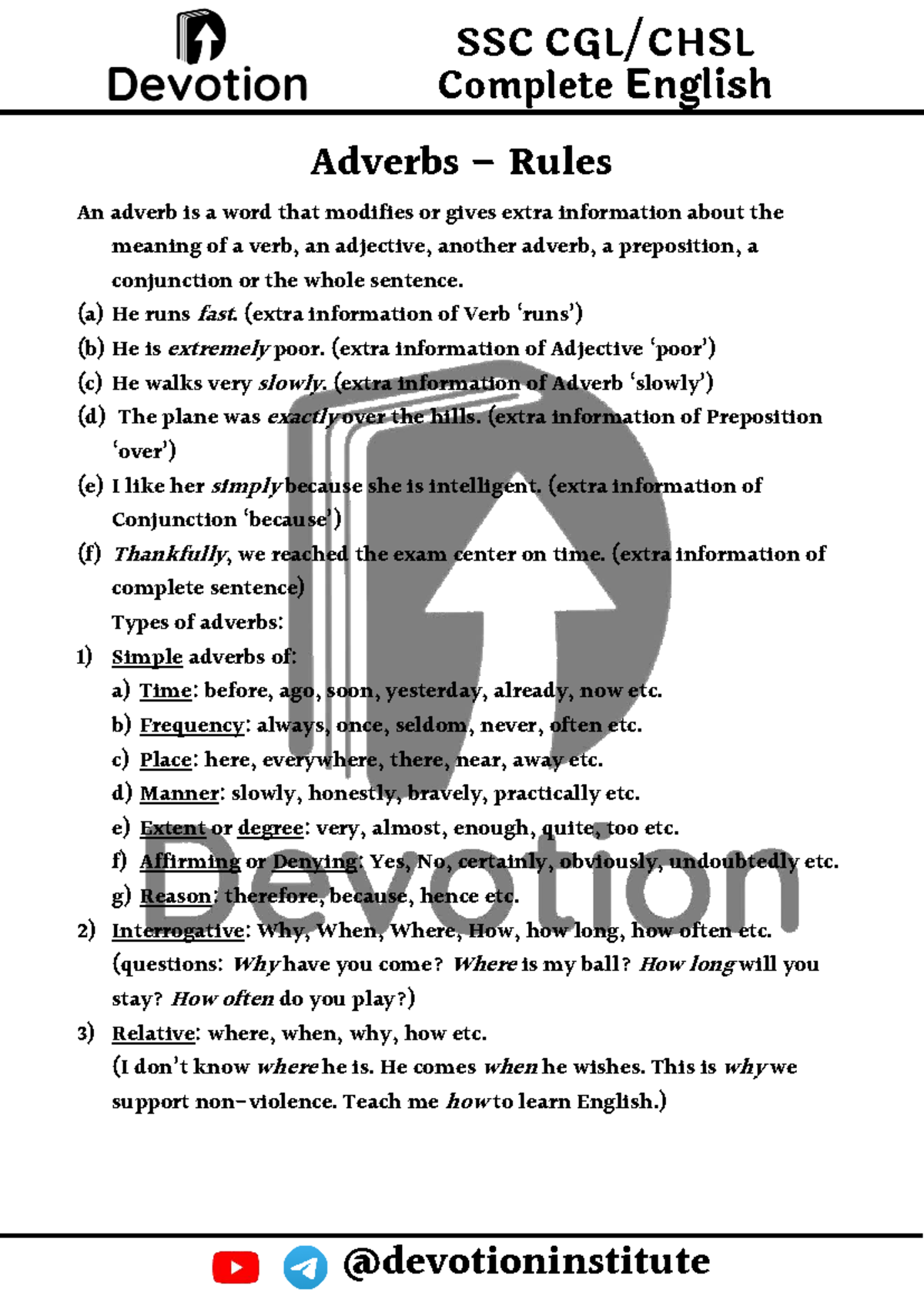 SSC Complete English Adverbs: Comprehensive Rules and Examples - Studocu