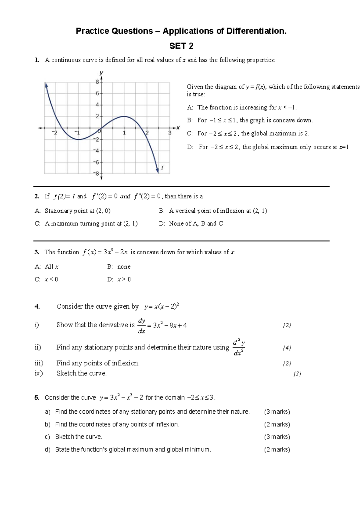 Differentiation Applications Practice Set 2 for Calculus Mastery - Studocu