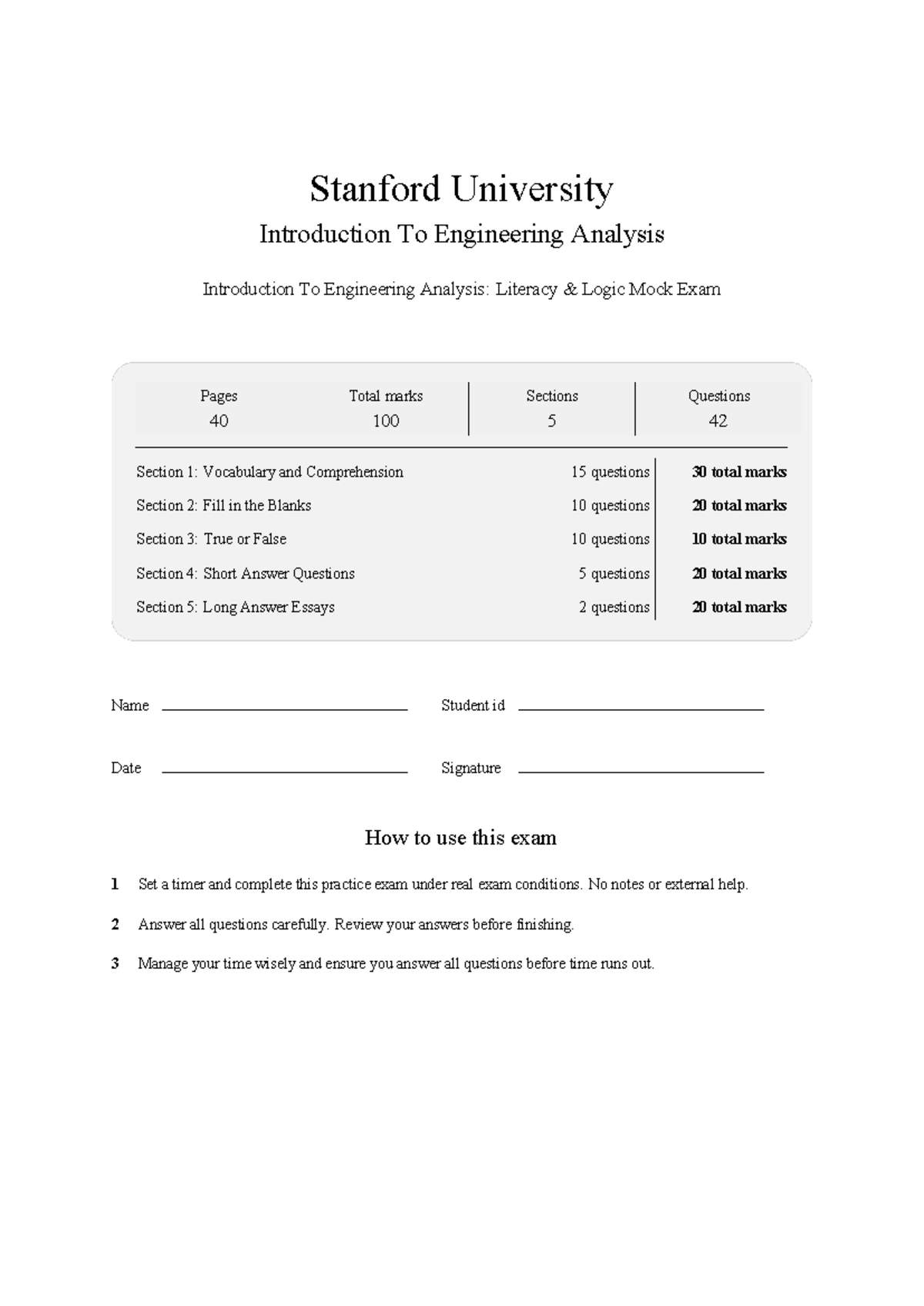 ENGR 10 Literacy Logic Mock Exam Practice Test 2026 - Studocu