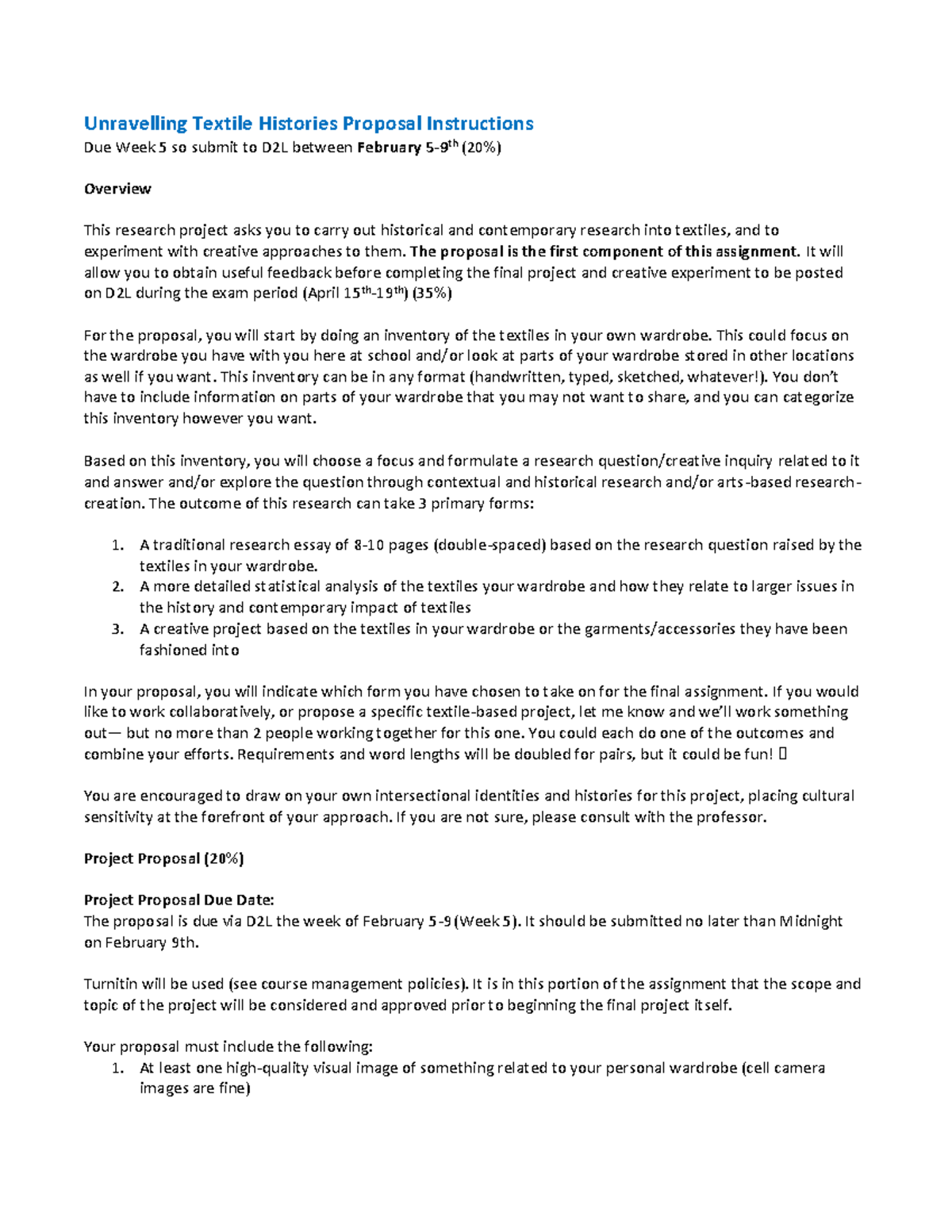 Proposal for Textile Histories Research Project (Week 5) - Studocu