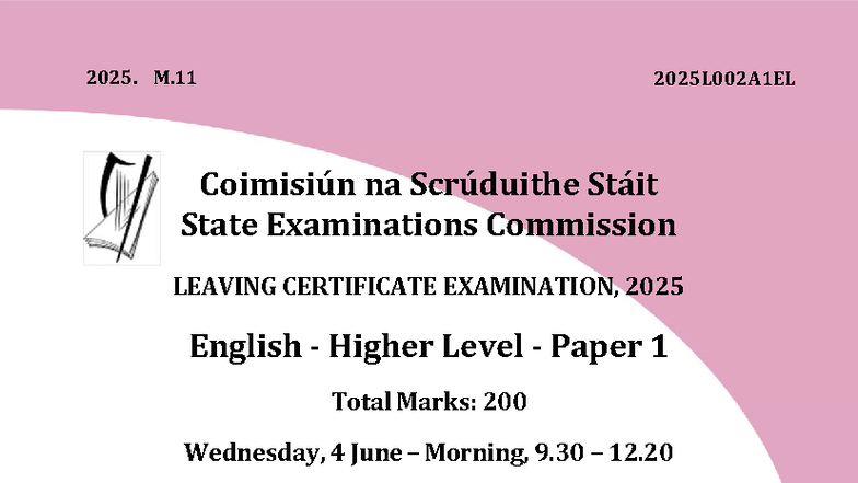 Leaving Certificate 2025 English HL Paper 1: Perspectives Exam Guide ...