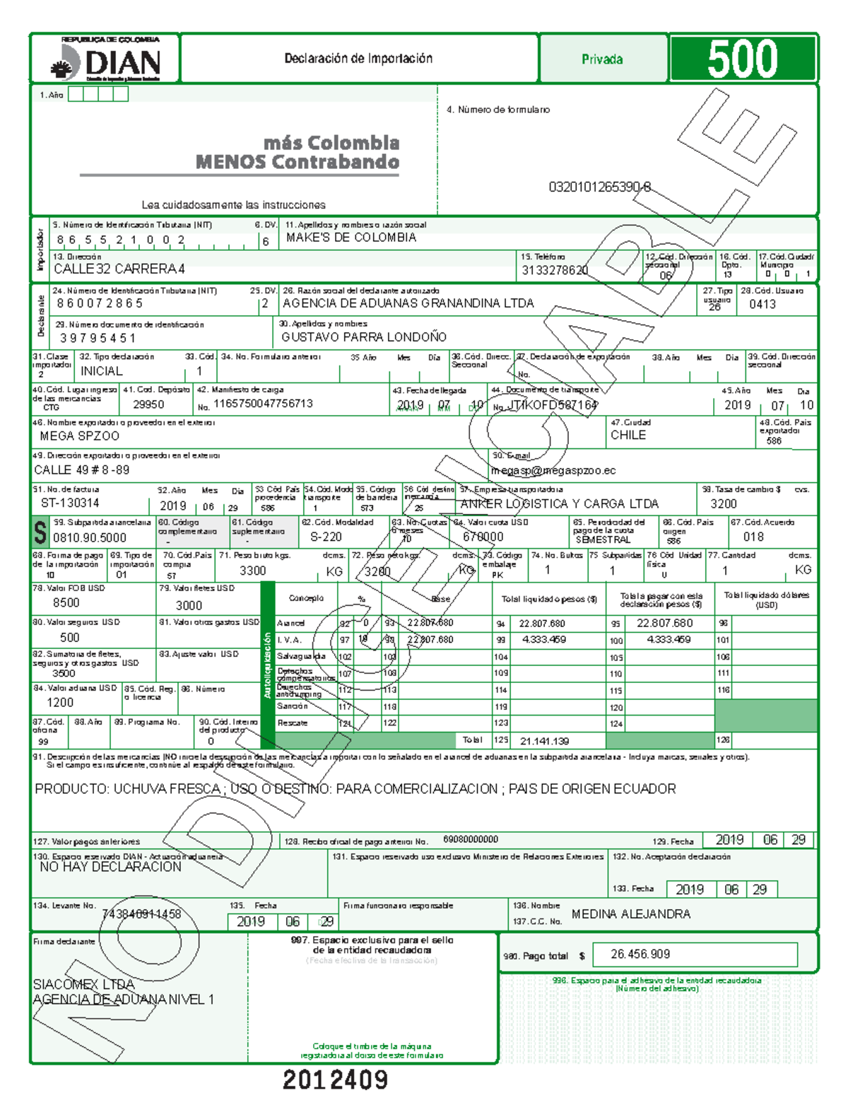 Formulario 500 Declaración de Importación - Instrucciones y Ejemplo ...