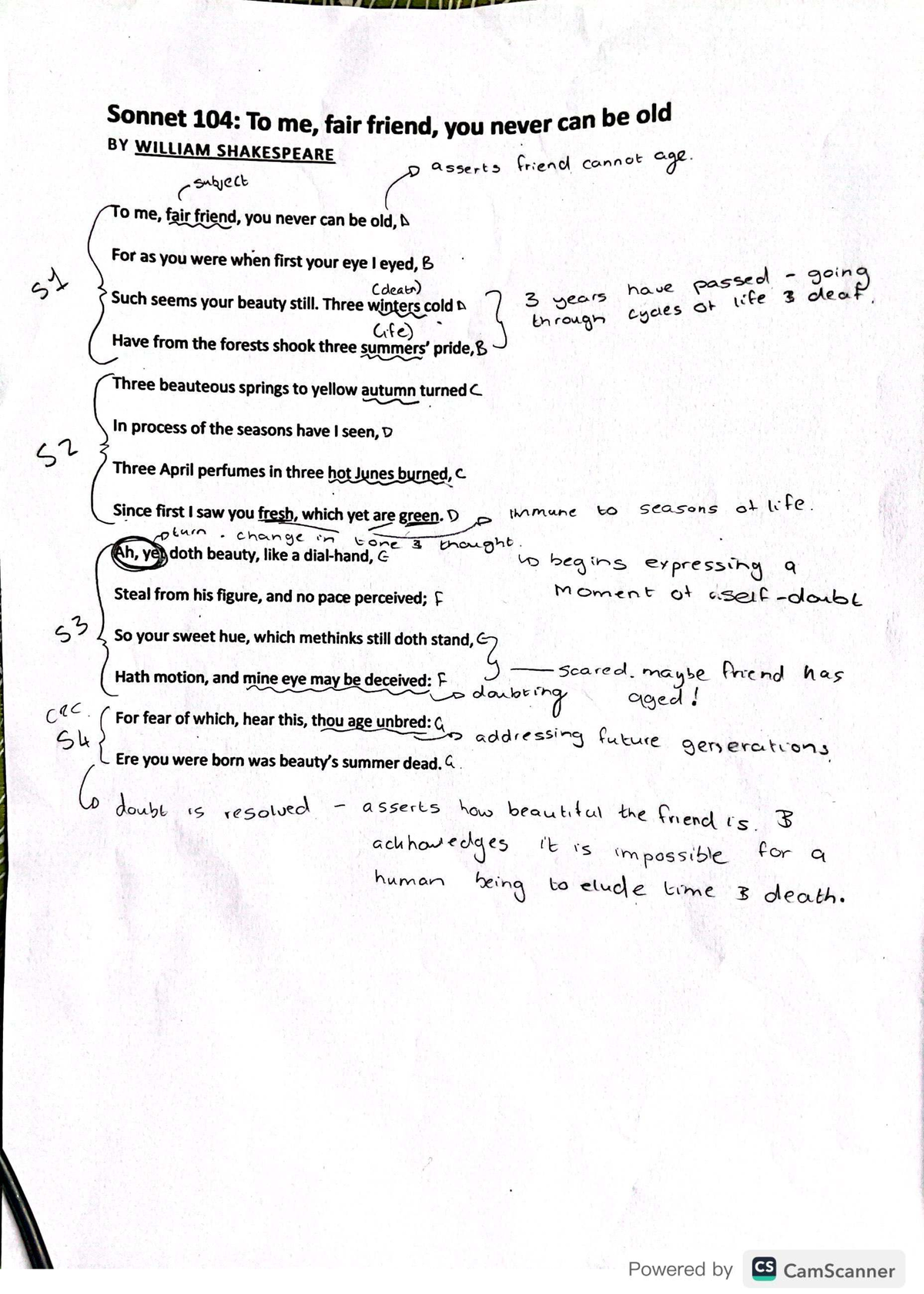 Sonnet 104 Annotation: Analyzing Shakespeare's Timeless Beauty - Studocu
