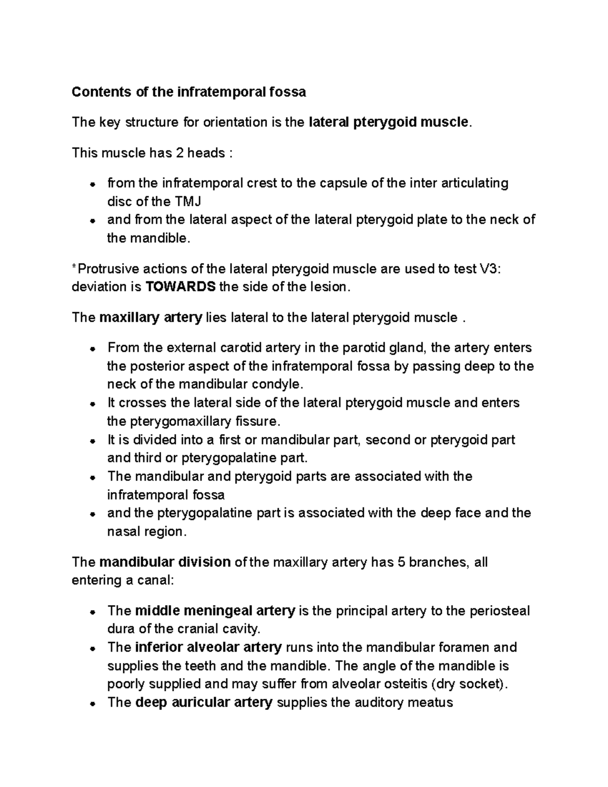 Head and Neck Anatomy Notes 7 - Contents of the infratemporal fossa The ...
