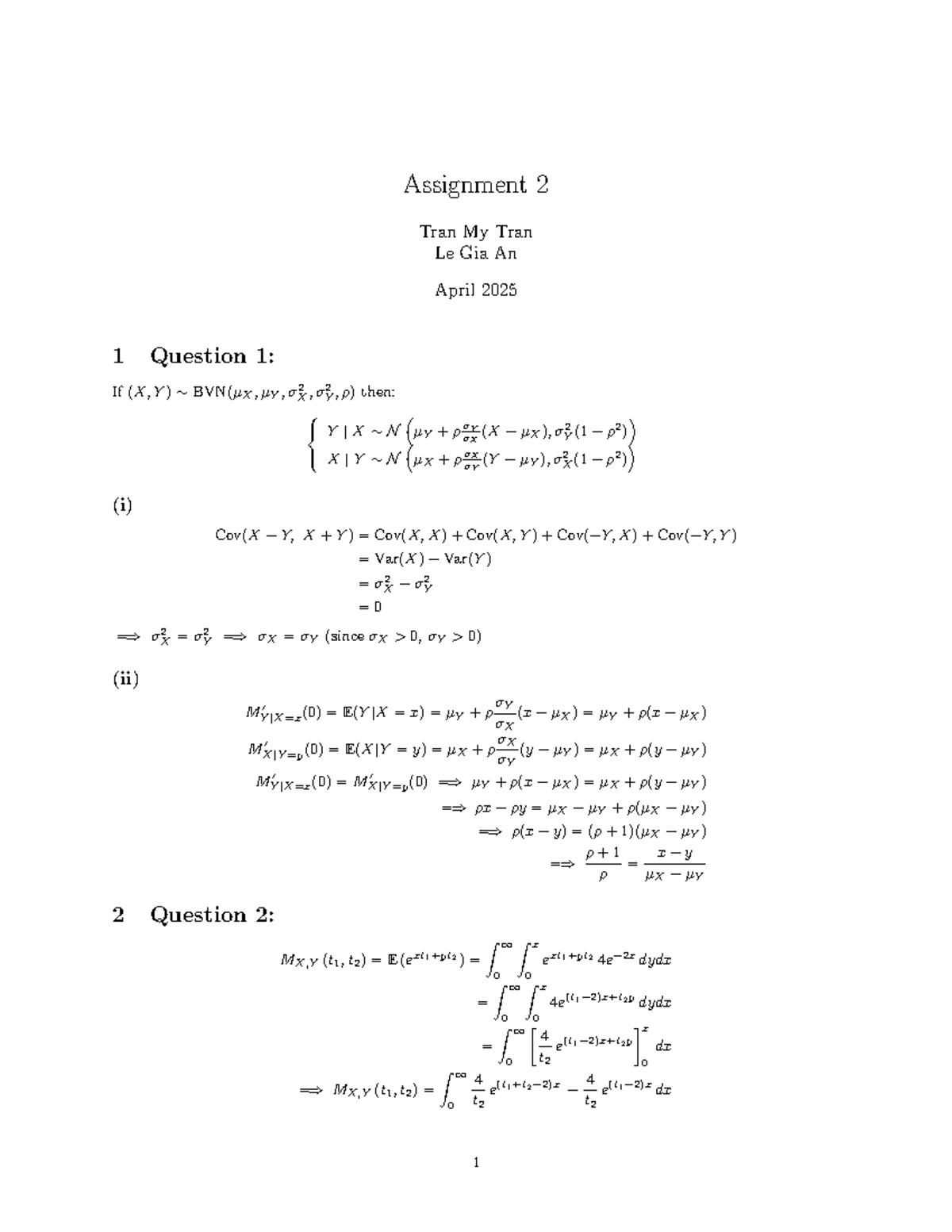 Assignment 2: Statistical Analysis of Bivariate Normal Distribution - Studeersnel