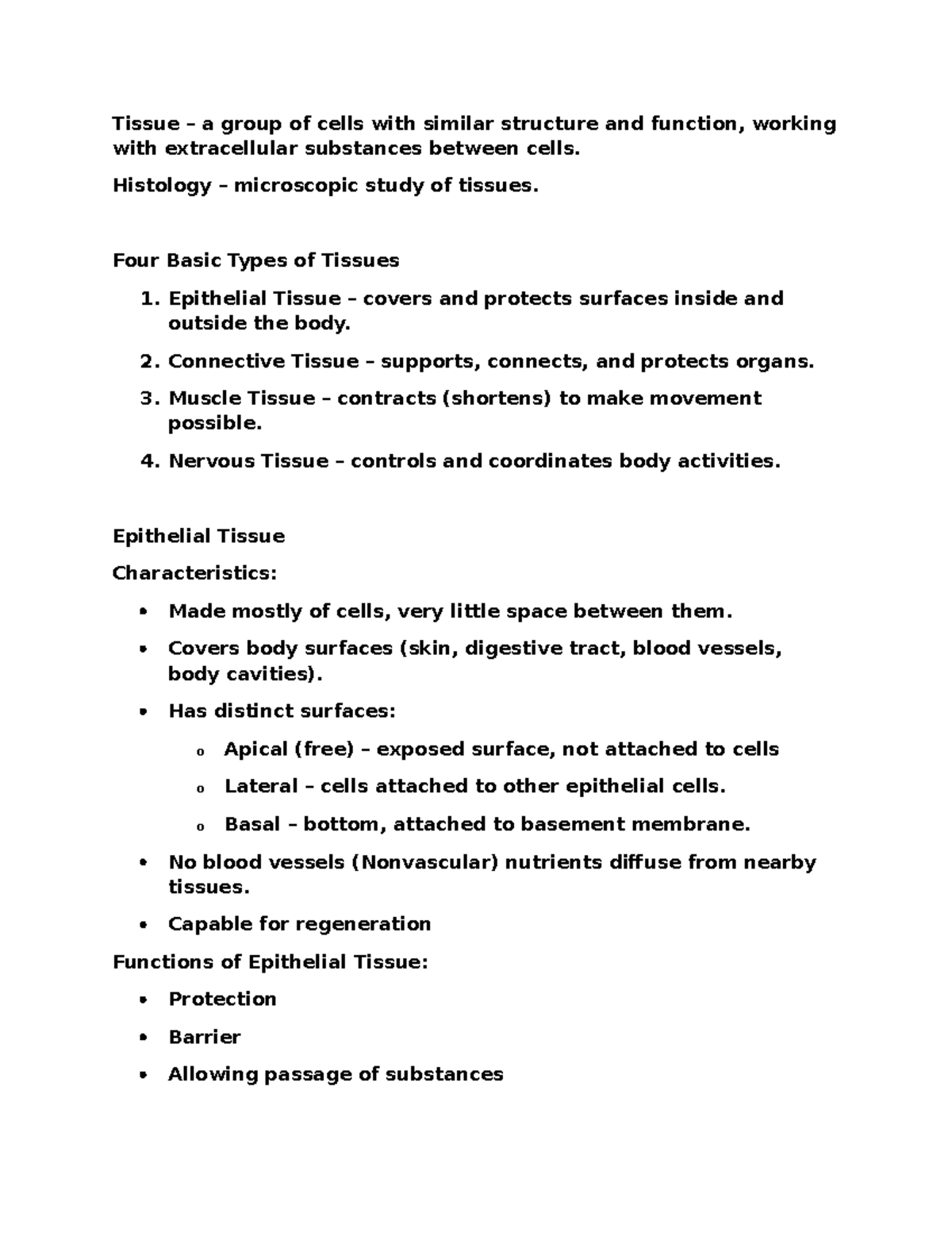 Anaphy 3 - Tissue Types and Histology Overview - Studocu