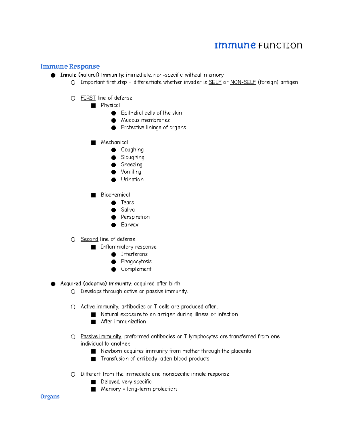 Immune Function Unit III exam - Immune Function Immune Response Innate ...