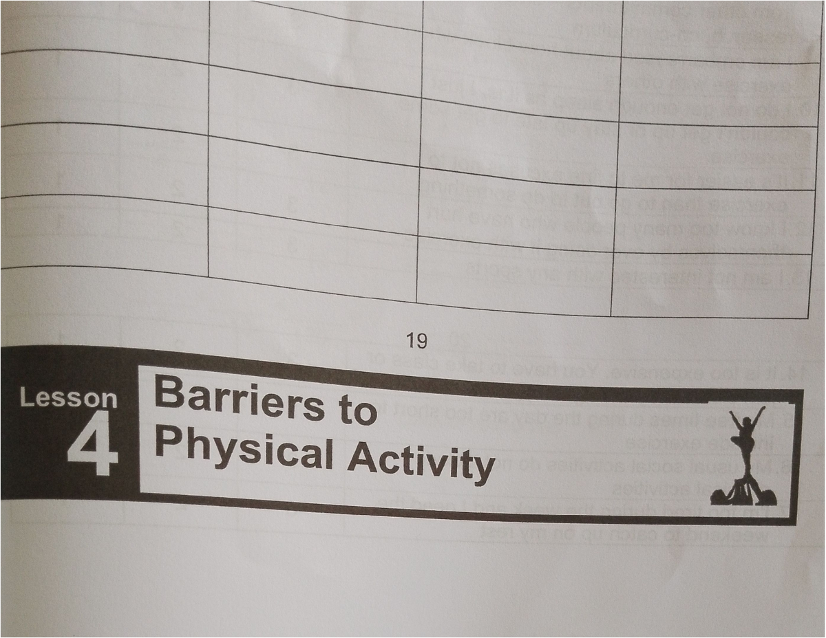 Grade 12 PE: Week 4 Lesson Notes on Barriers to Physical Activity - Studocu