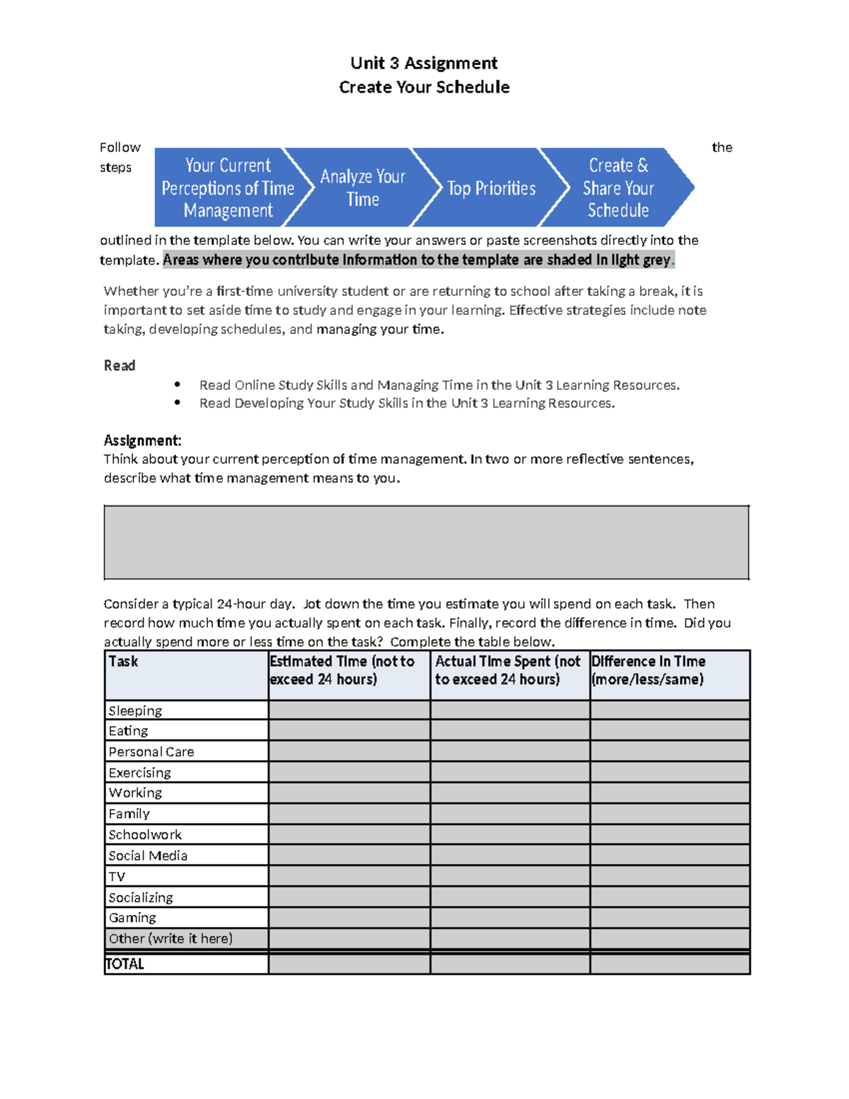 Unit 3 Assignment Template - Unit 3 Assignment Create Your Schedule ...
