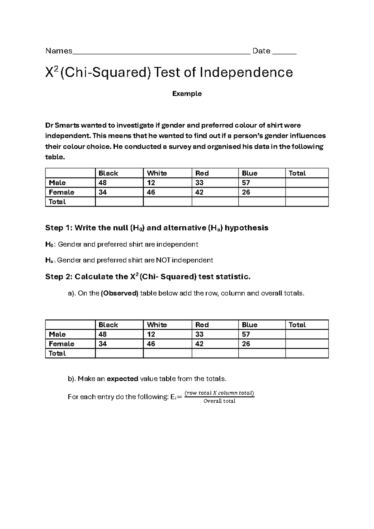 Chi-Squared Test of Independence Example (X2) - Studocu