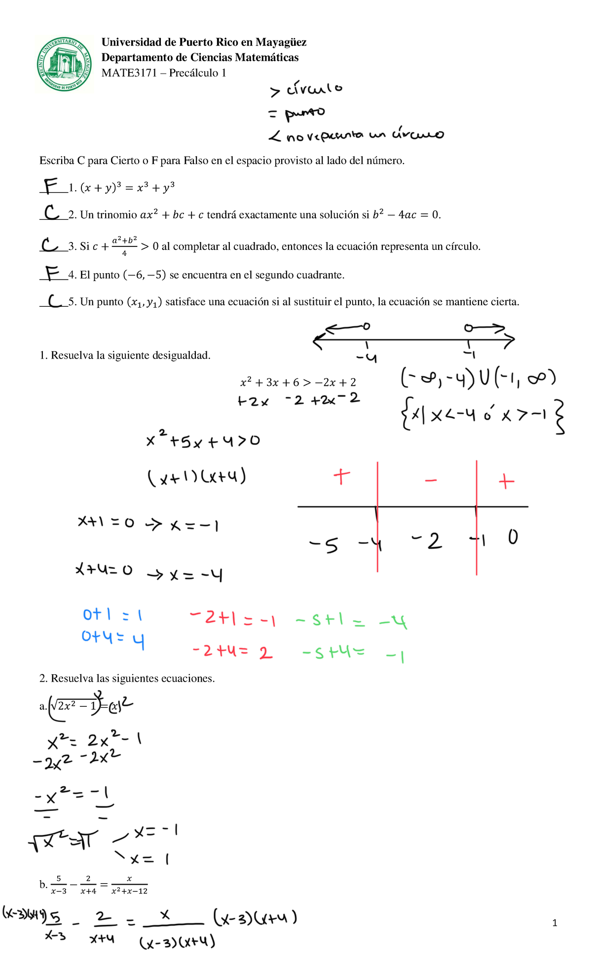 Repaso MATE 3171: Ejercicios y Problemas Precalculo 1 - Studocu