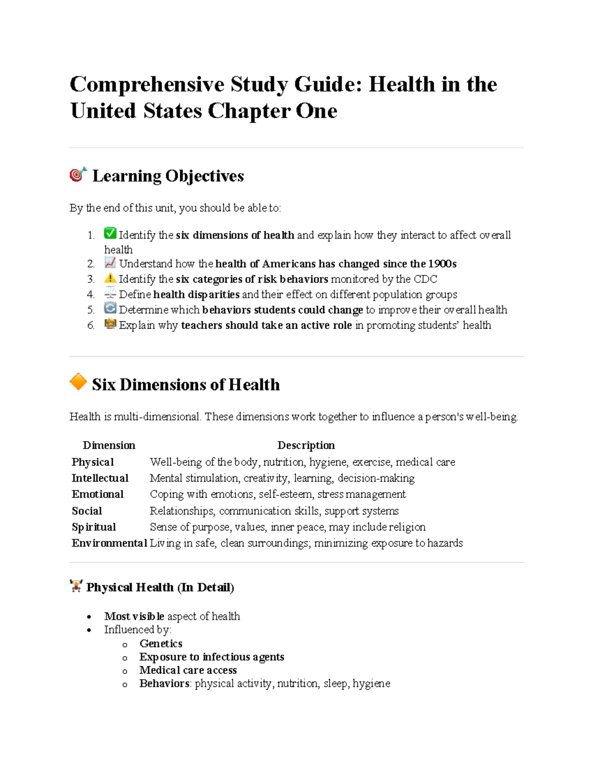 Comprehensive Study Guide: Health Education PHED 101 - Chapter One ...