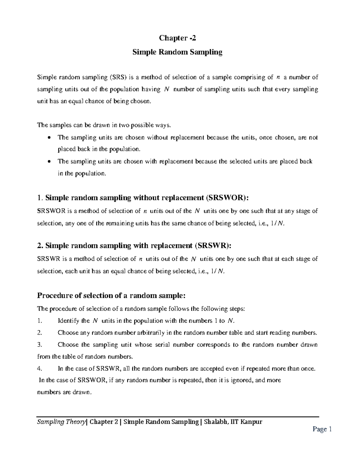 Chapter 2: Simple Random Sampling (SRS) - Key Concepts and Methods ...