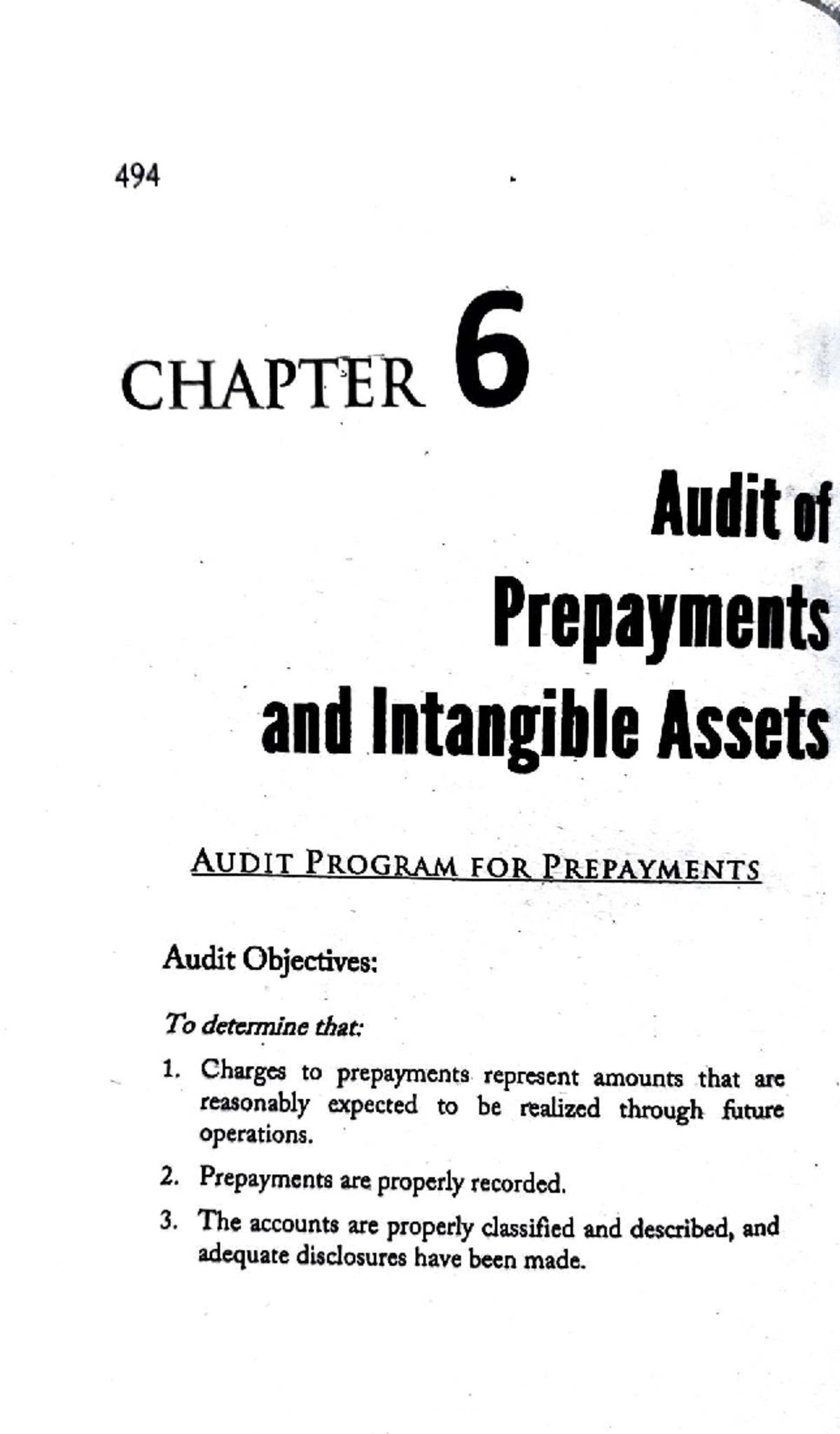 494 AUDIT PROGRAM FOR PREPAYMENTS & INTANGIBLE ASSETS - Studocu