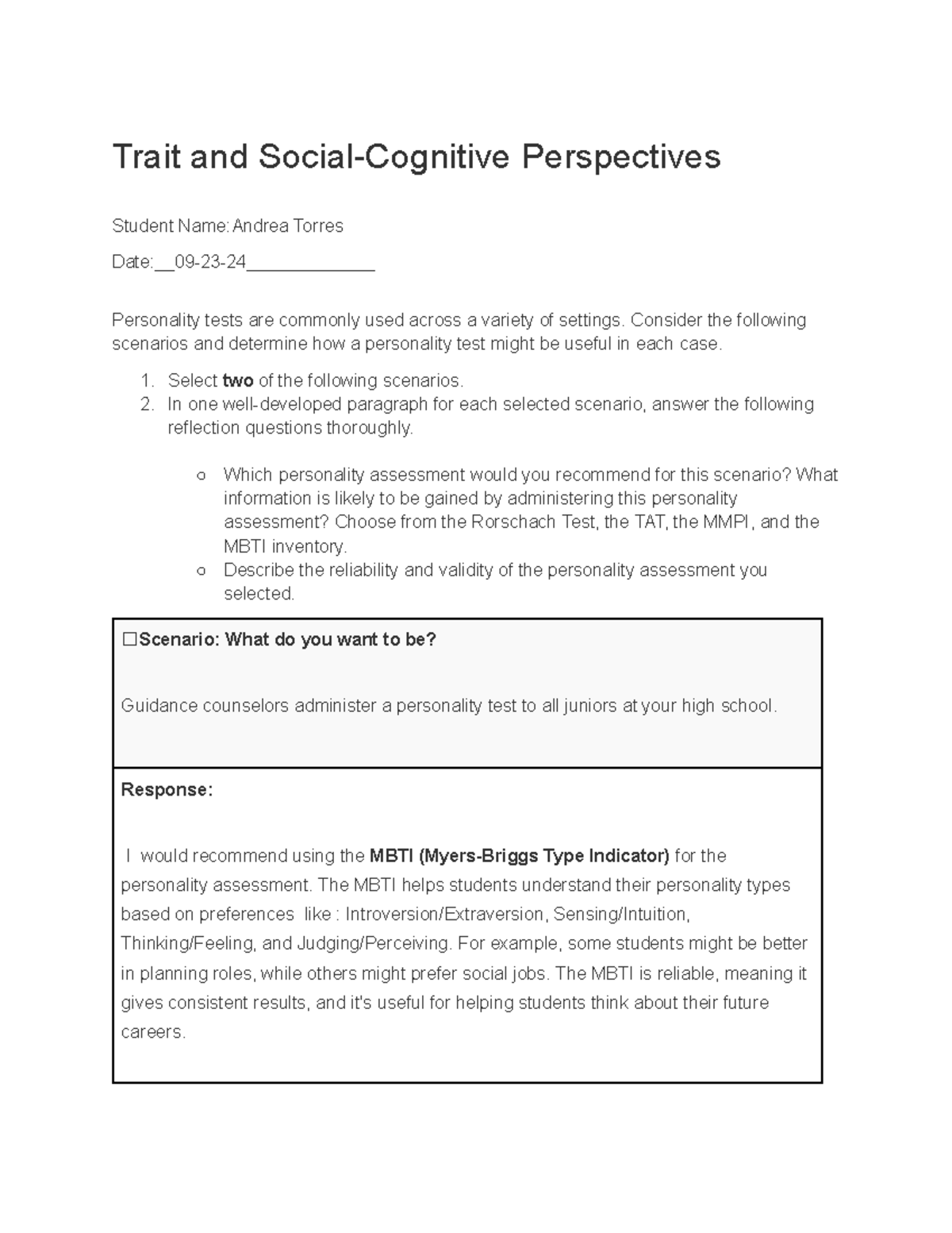 Trait & Social-Cognitive Perspectives: Personality Assessment Insights ...