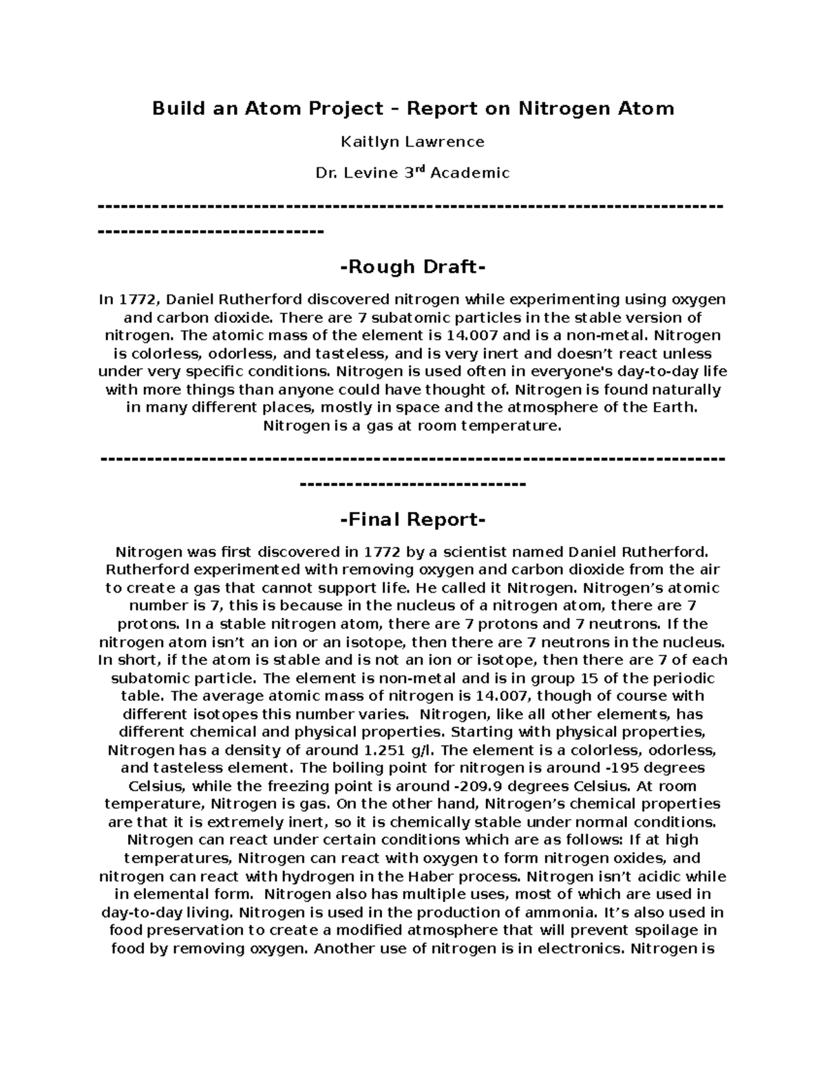 Science report - Build an Atom Project – Report on Nitrogen Atom ...